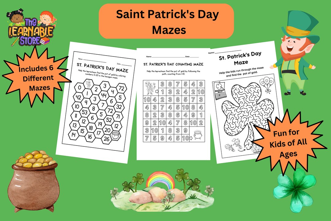 Saint Patrick's Day Mazes for Children | Set of 6 St. Paddy's Day ...