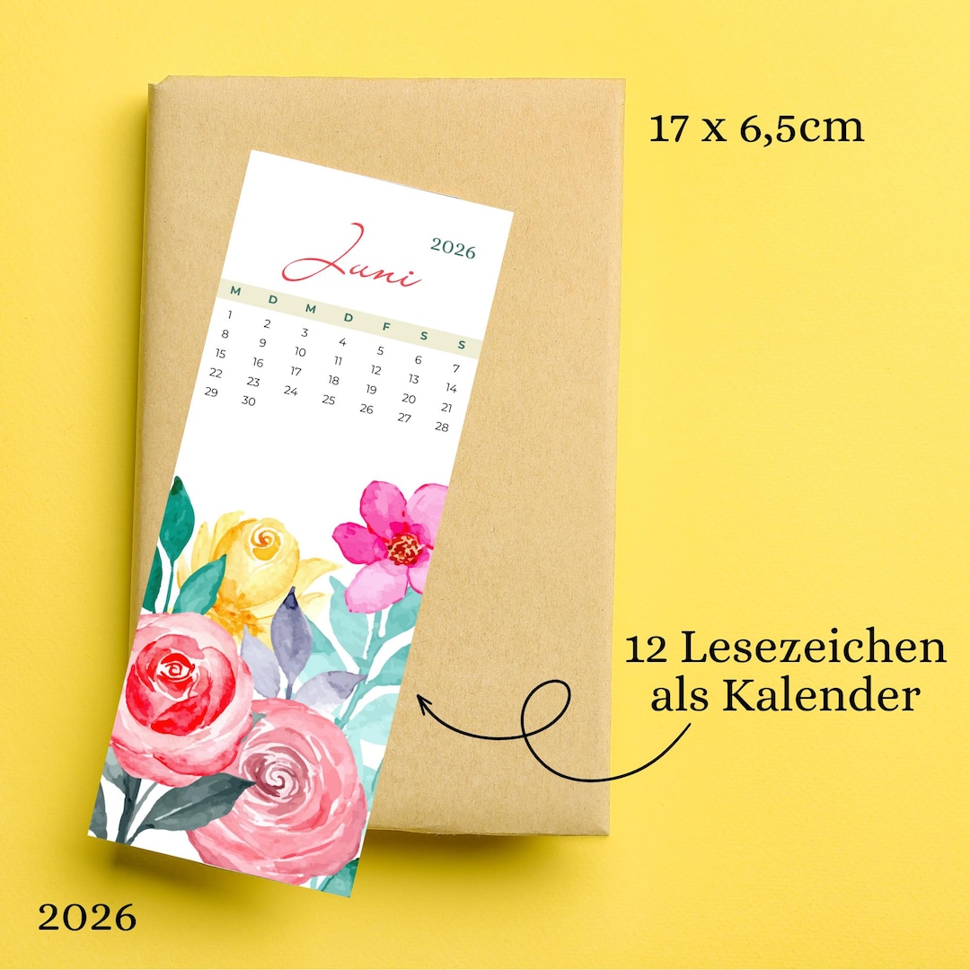 12 Bookmarks as Calendar | 2026 | Watercolor Flowers | Artist Paper ...