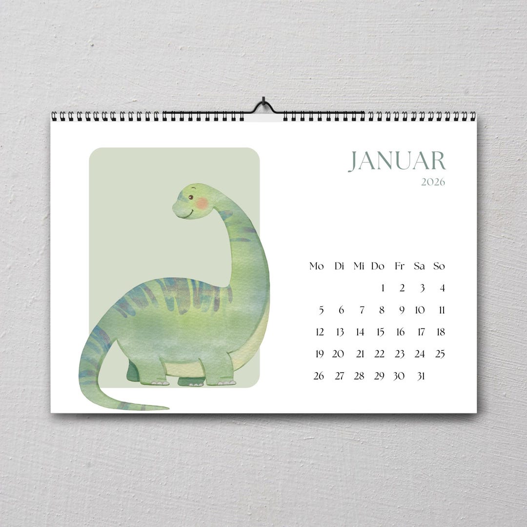 Children's Calendar 2026 - Dinosaur Calendar | Watercolor Dinosaurs ...