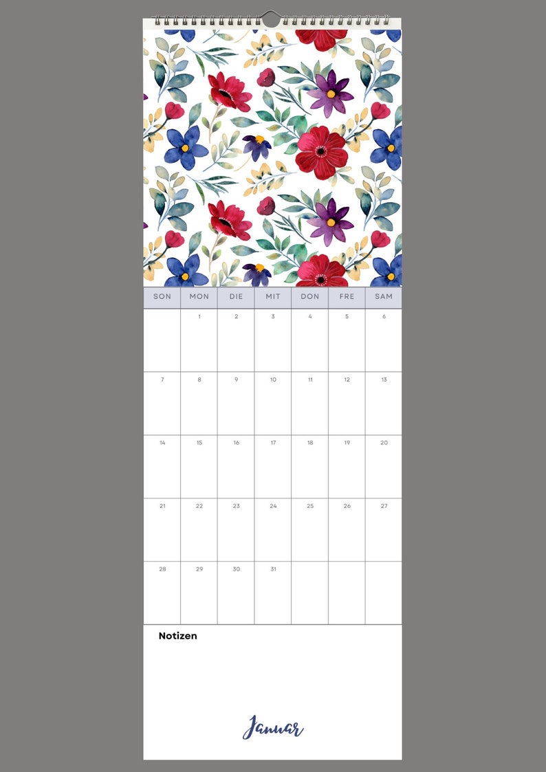 Slim Calendar 2024 Watercolor Flowers Floral Wall Calendar Decoration ...