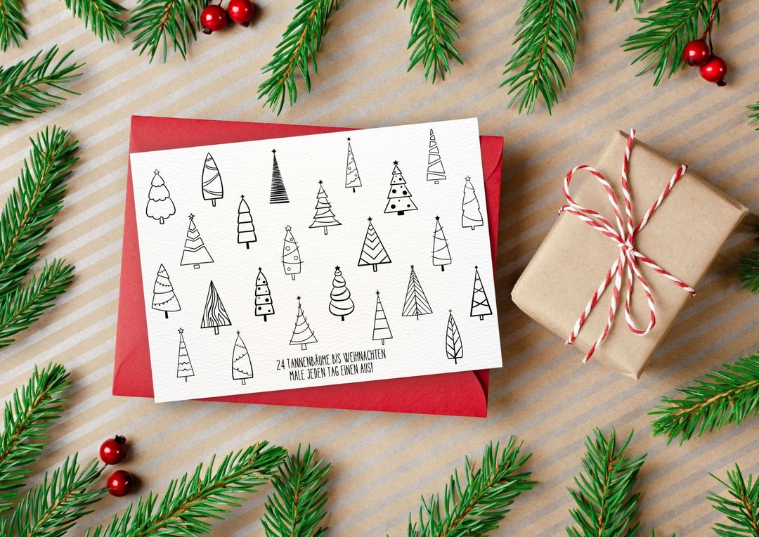 Christmas Postcard to Color in 24 Christmas Trees Advent - Etsy
