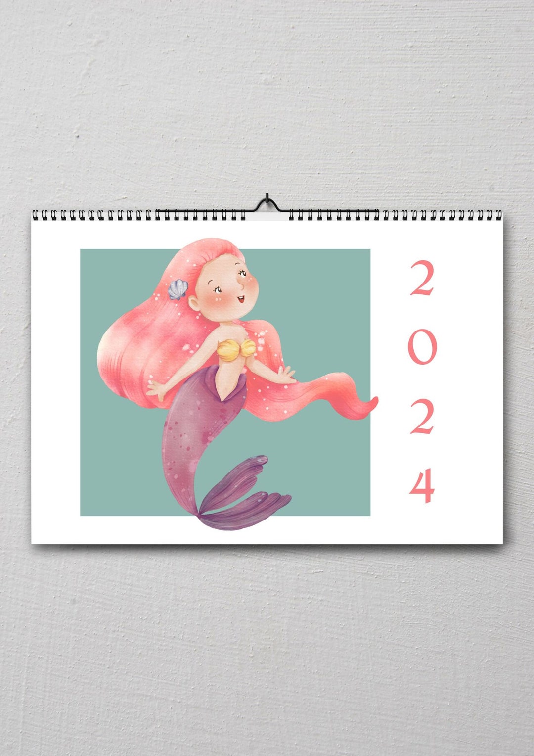 Calendar 2024 Mermaids Watercolor A4 Wall Calendar Decoration Children ...