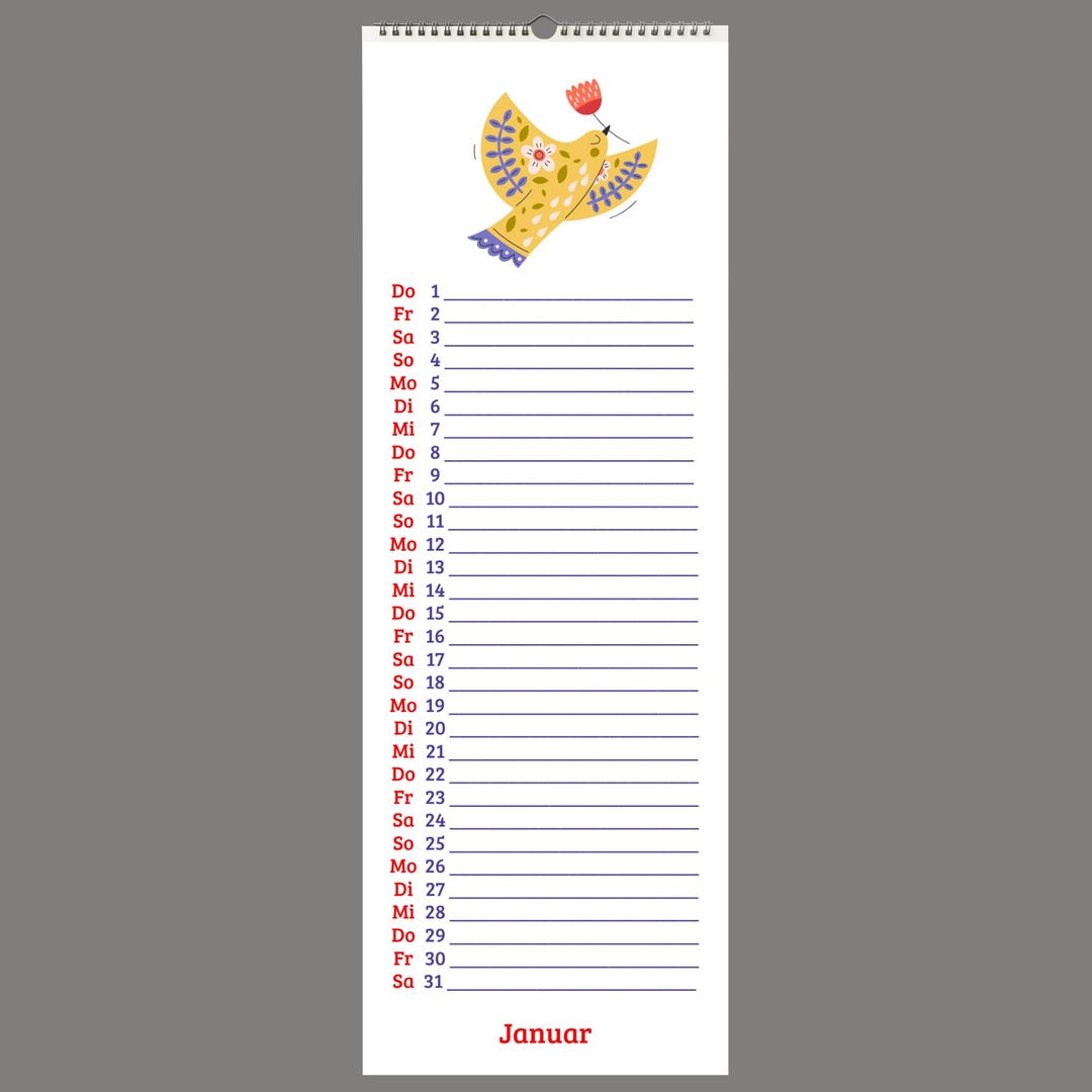 Slim Calendar 2026 - Peace Birds | Peace Dove | Year Planner | Wall ...