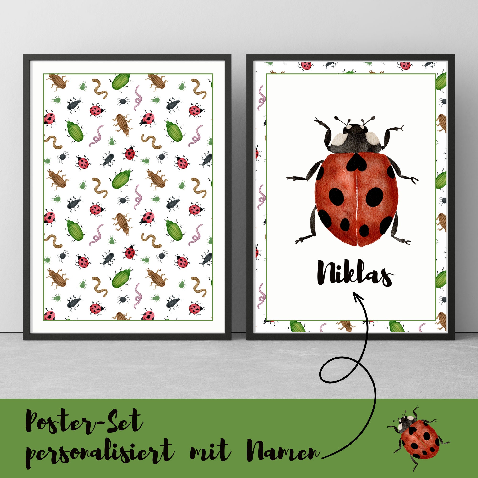 Children's Poster Crawling Beetle Personalized Set of 2 Posters Ladybug ...