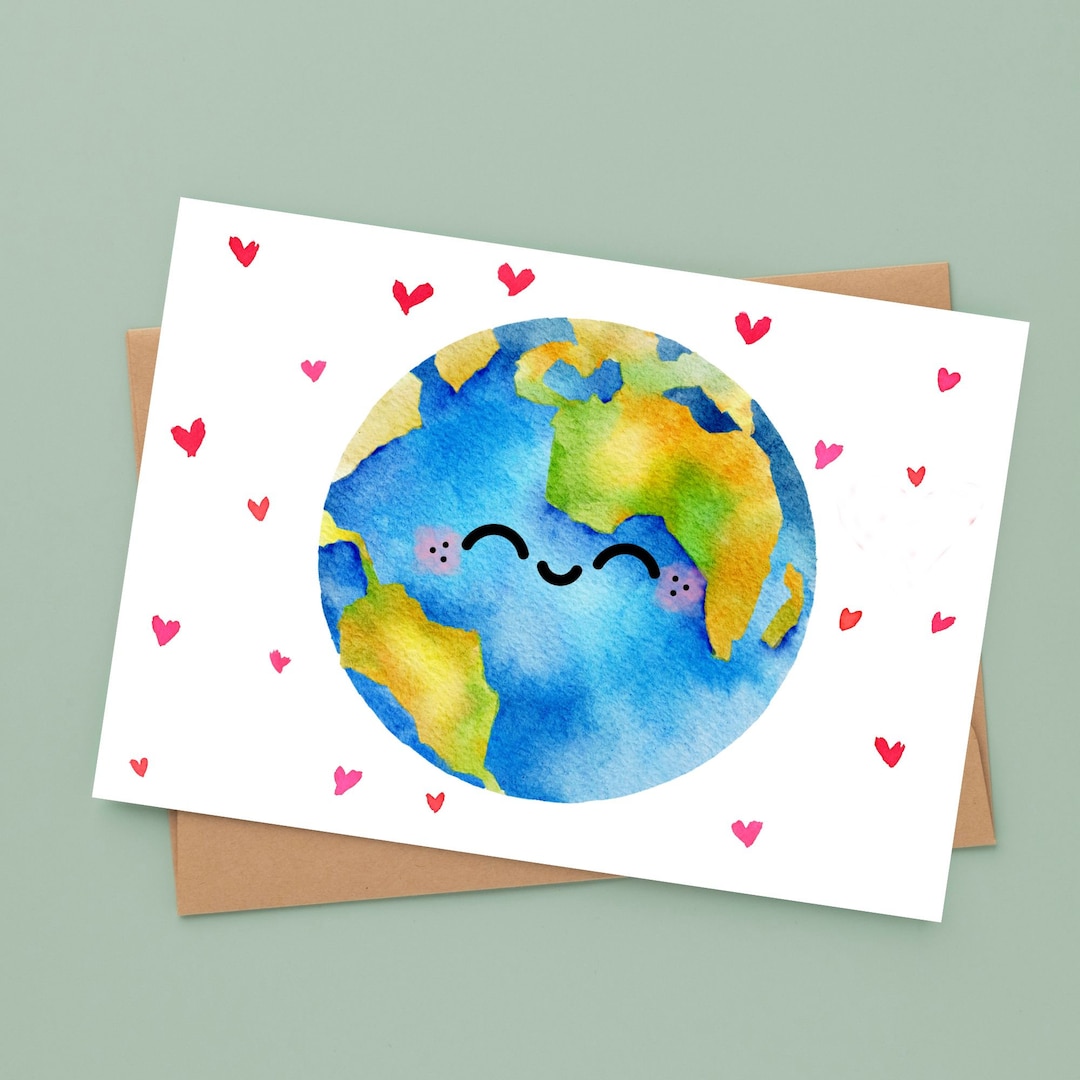 Card - Globe | Postcard or Folding Card | Watercolor Earth - Etsy