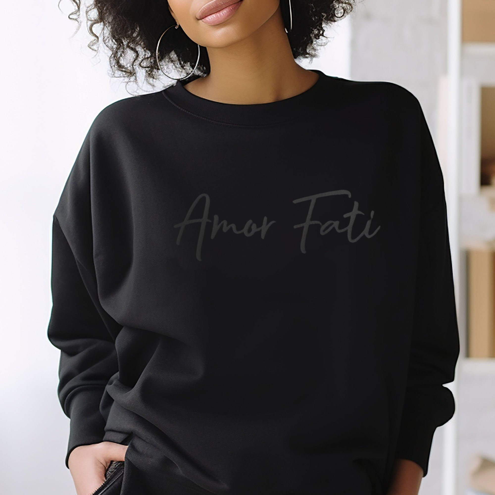 Amor Fati Latin Quote Embroidered Colour Match Text Sweater Embrace ...