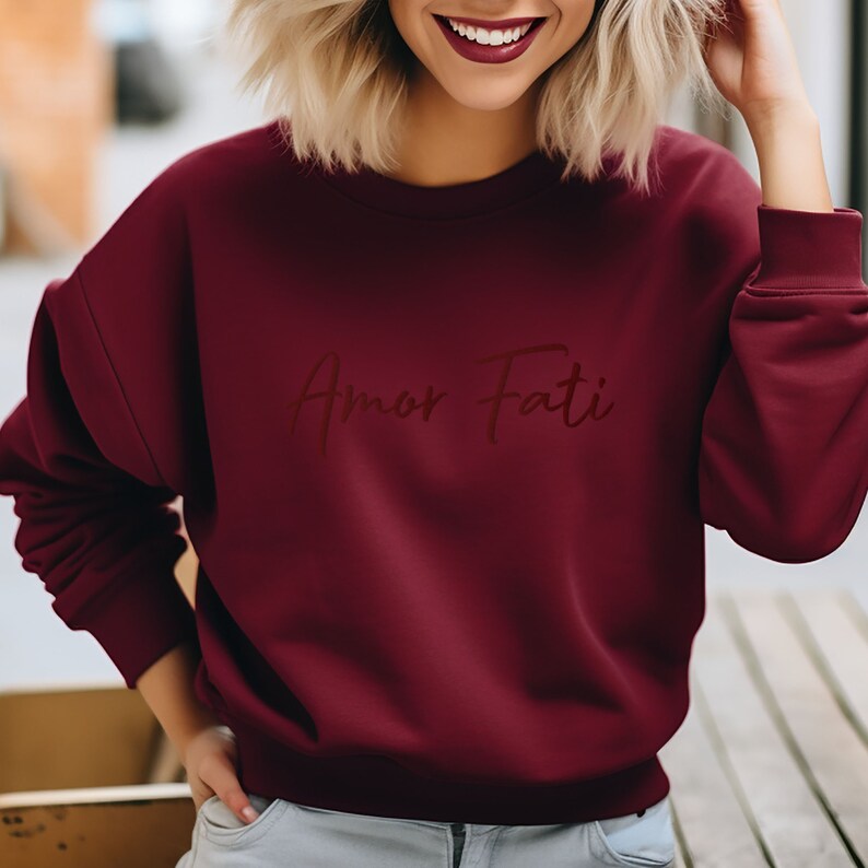 Amor Fati Latin Quote Embroidered Colour Match Text Sweater Embrace ...