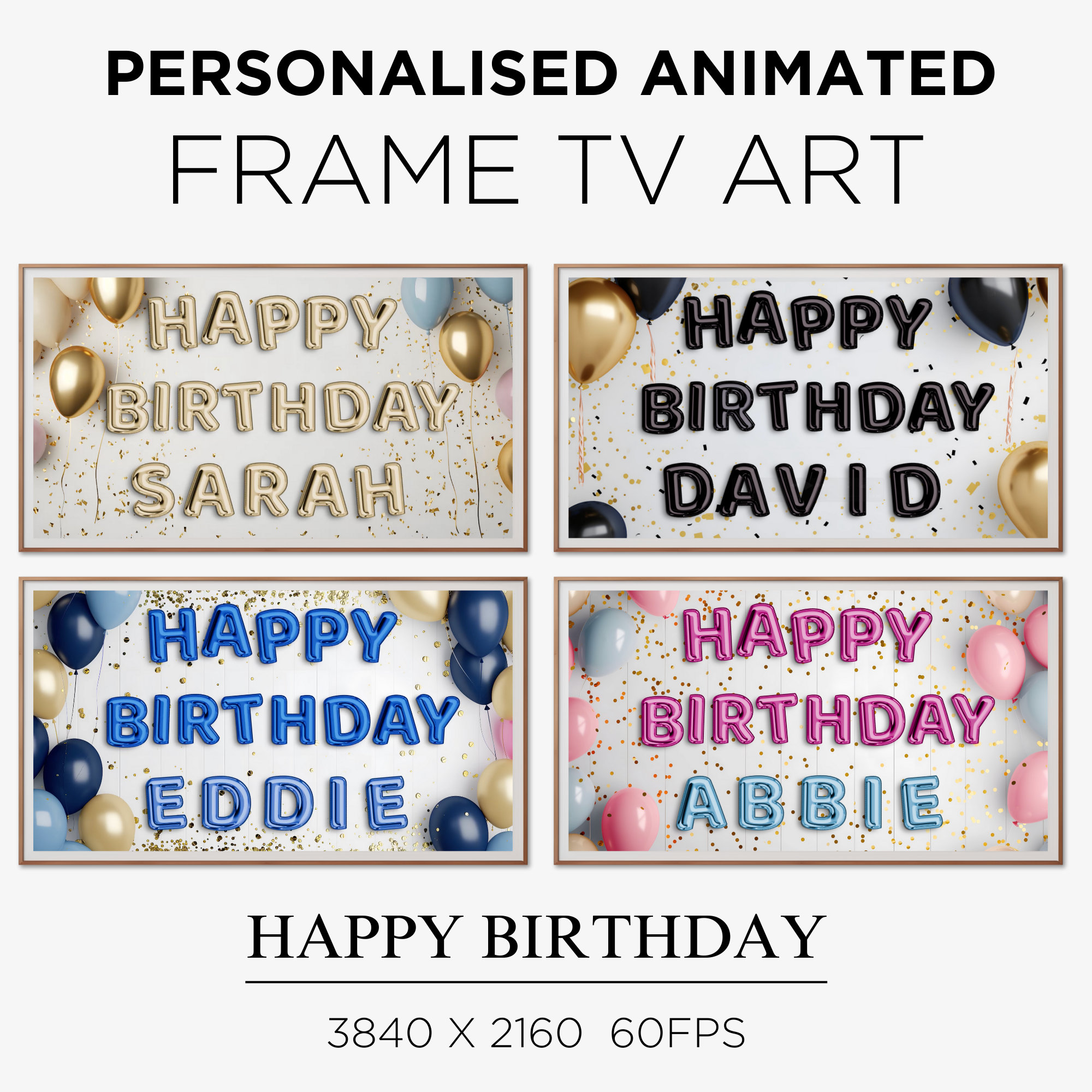 Personalised Animated Happy Birthday "name" Samsung Frame TV Art Motion ...