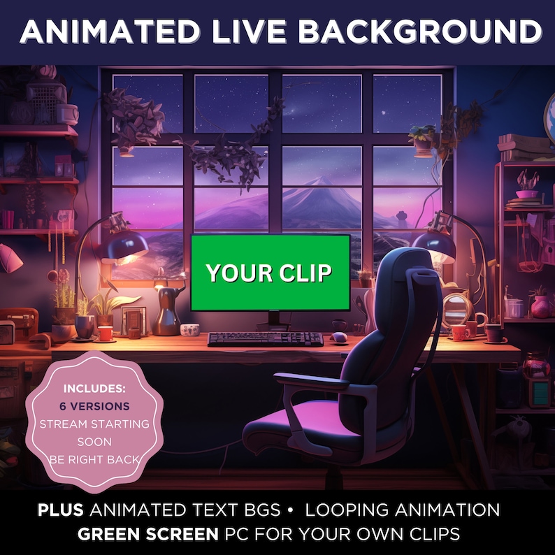 Stream Animated Live Pink Mountain Background With Green Screen Twitch ...