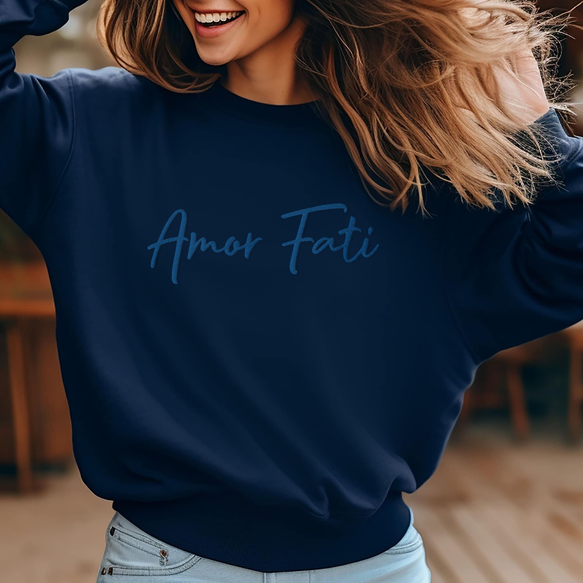 Amor Fati Latin Quote Embroidered Colour Match Text Sweater Embrace ...