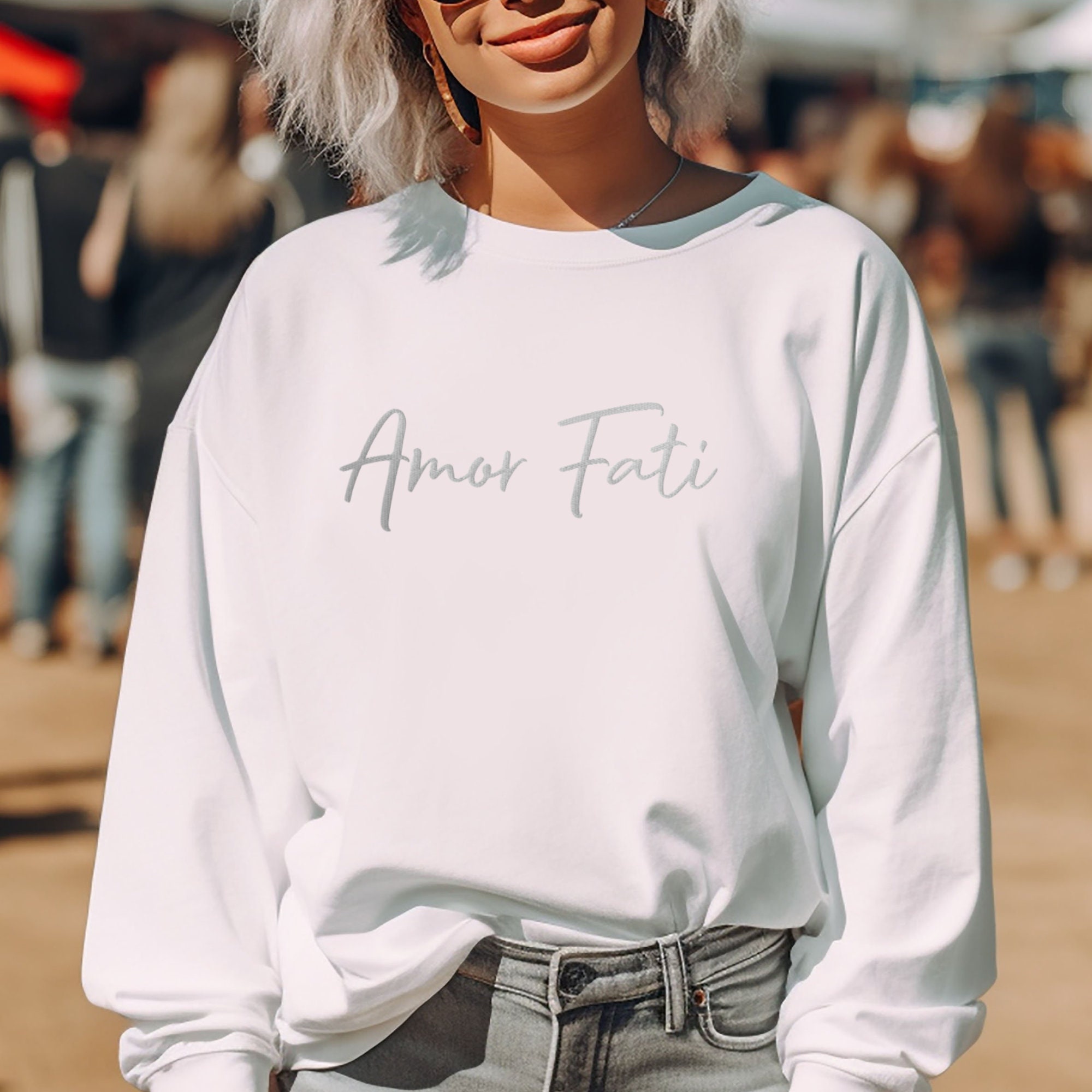 Amor Fati Latin Quote Embroidered Colour Match Text Sweater Embrace ...
