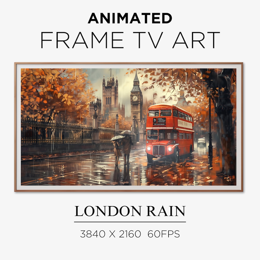 Animated Samsung Frame TV London Rain Art Motion 4K Wallpaper Red ...