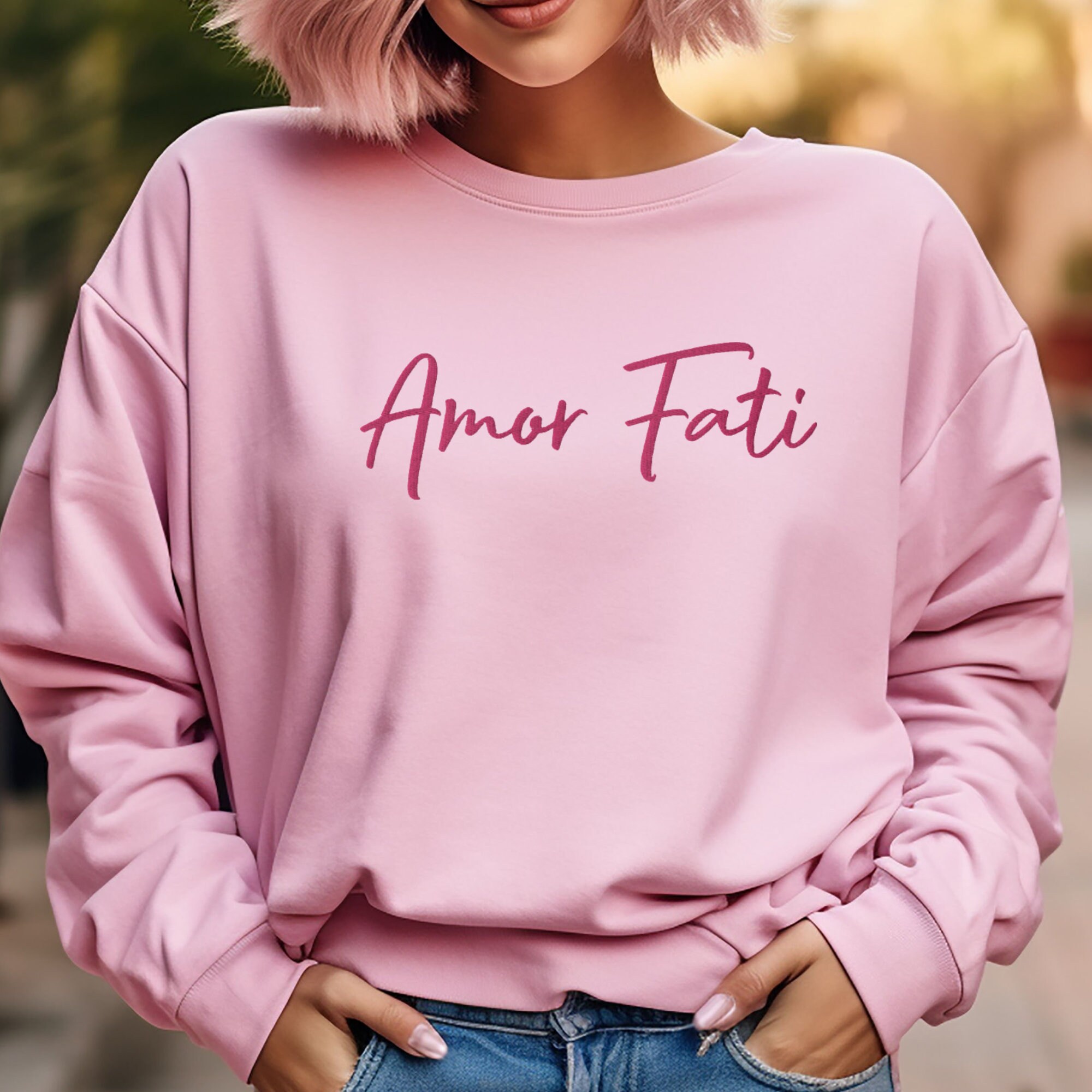 Amor Fati Latin Quote Embroidered Colour Match Text Sweater Embrace ...