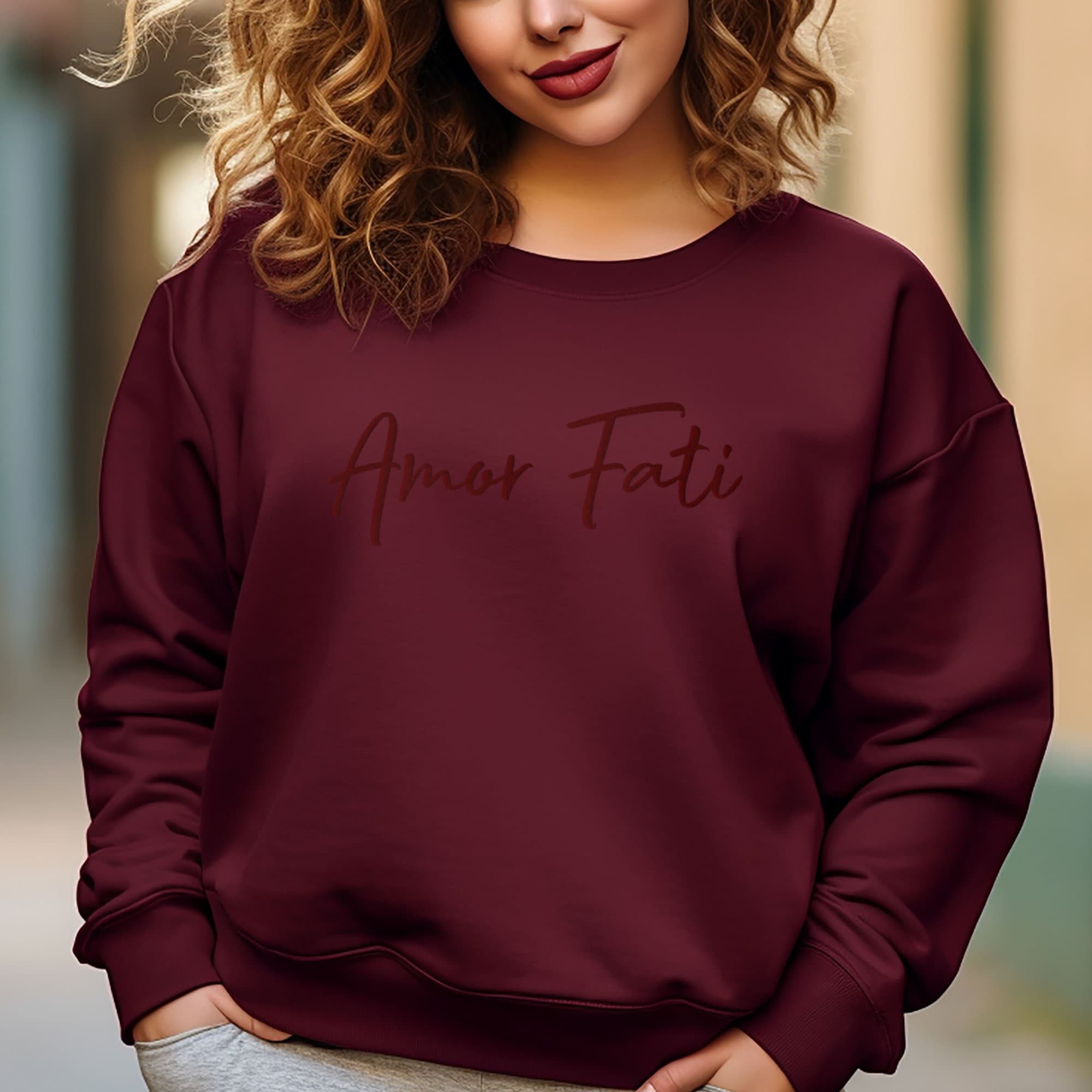 Amor Fati Latin Quote Embroidered Colour Match Text Sweater Embrace ...