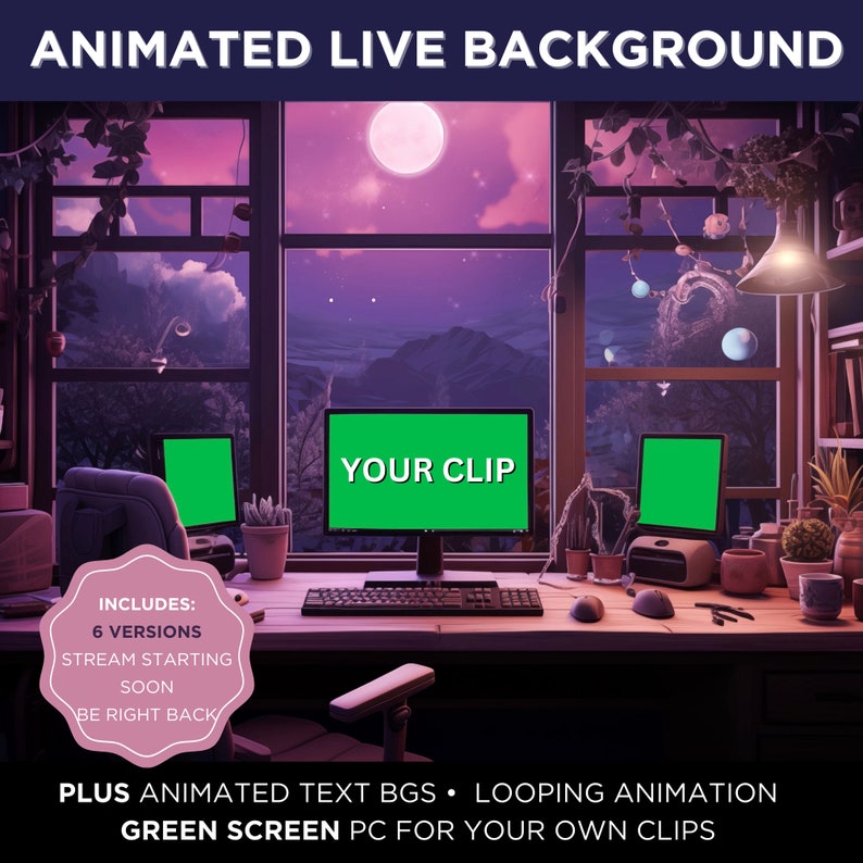 Stream Animated Live Pink Tranquil Office Background With Green Screen ...