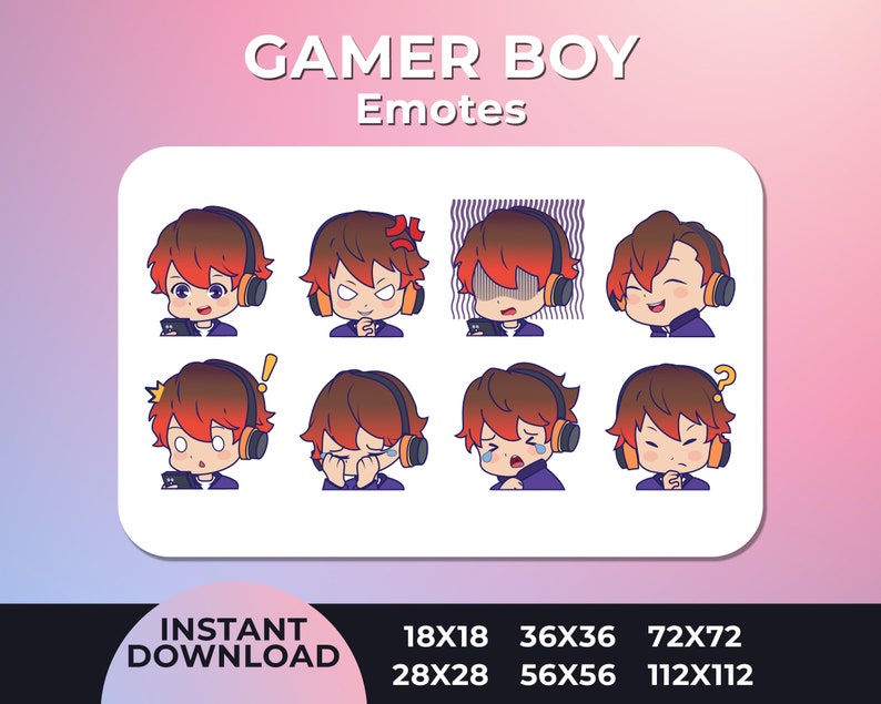 Cute Chibi Gamer Boy Twitch Emotes | Sub Emotes | Cute Emotes | Discord ...