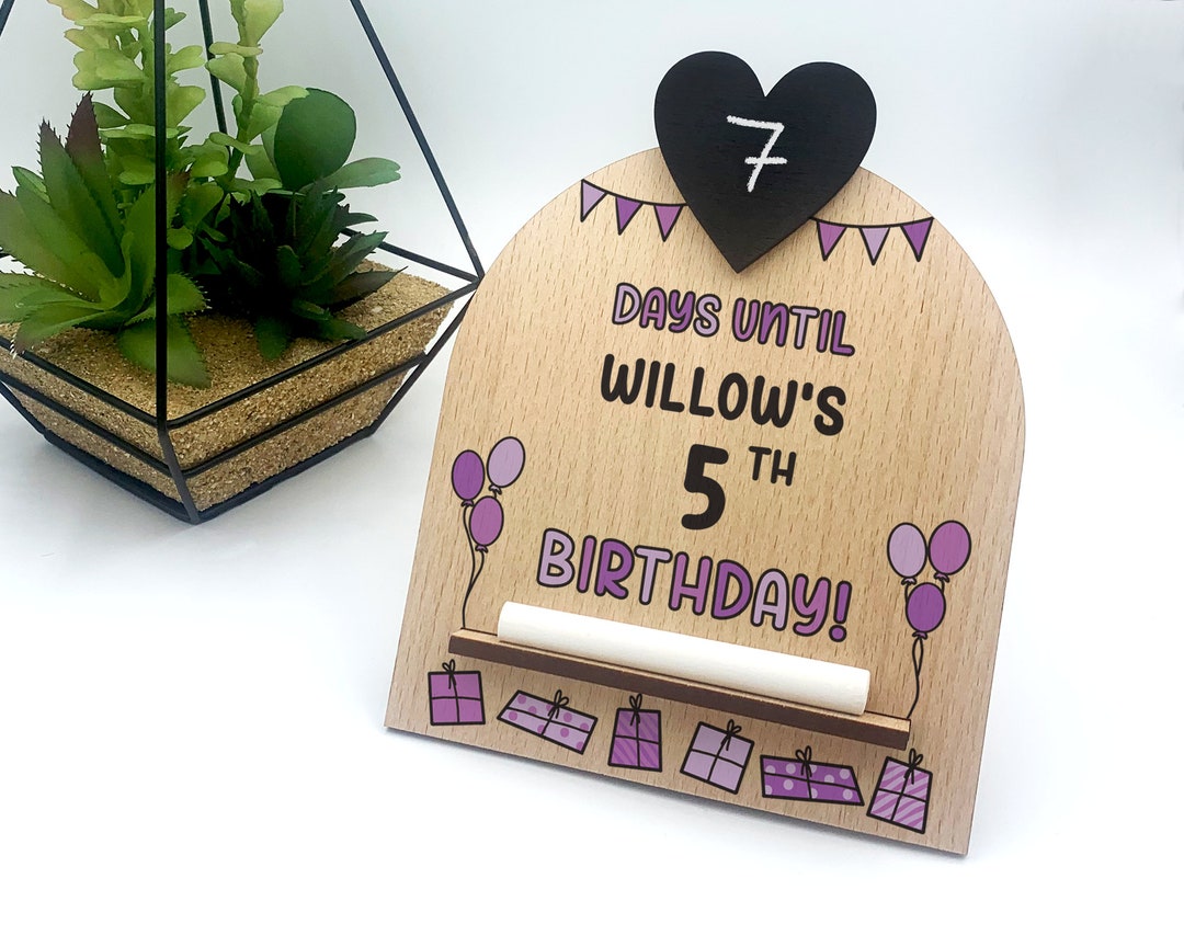 5th Birthday Countdown Plaque for Child | Personalised Printed Chalk ...