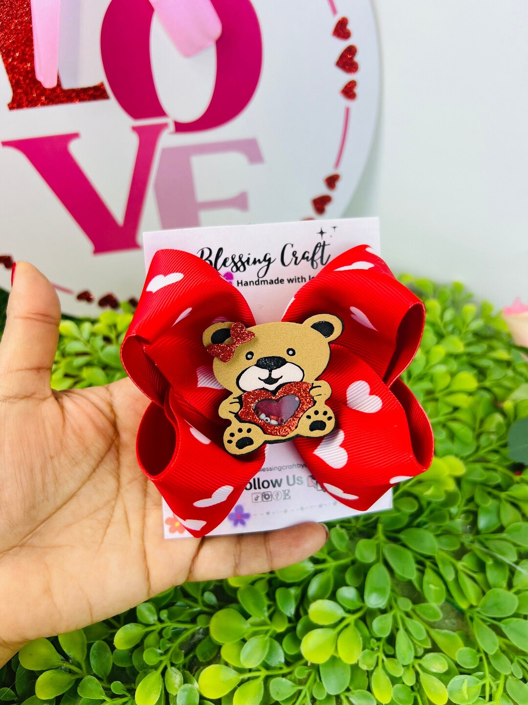 Teddy Bear Valentines Day Hair Bow for Girls, Teddy Valentines Day Hair ...