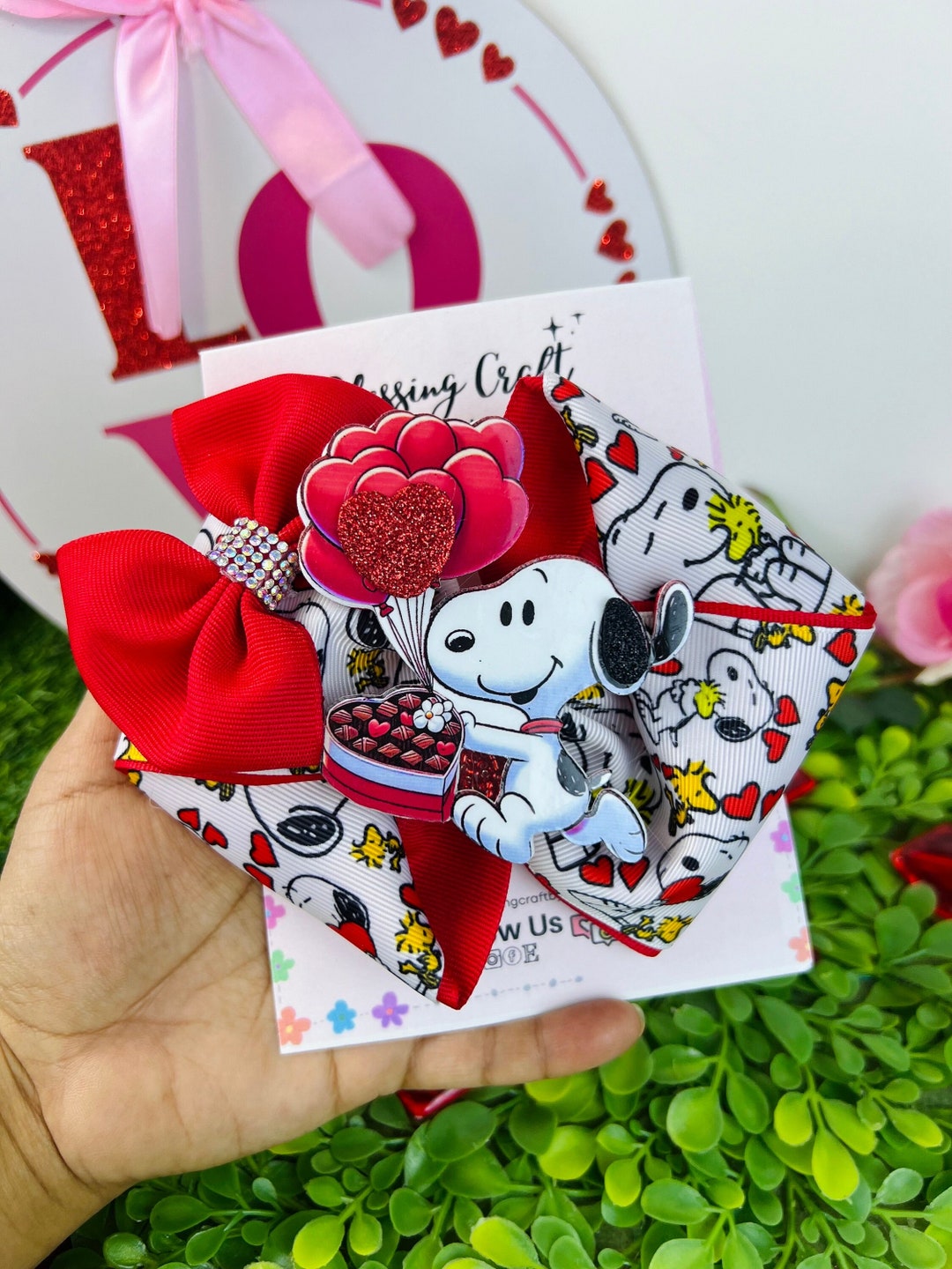Snoop Valentines Day Hair Bow for Girls, Snoopi Dog Hair Bow, Peanu ...
