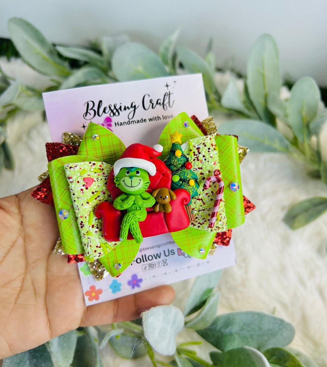 The Grinch Hair Bow for Girls the Grinch Headband for Girls - Etsy