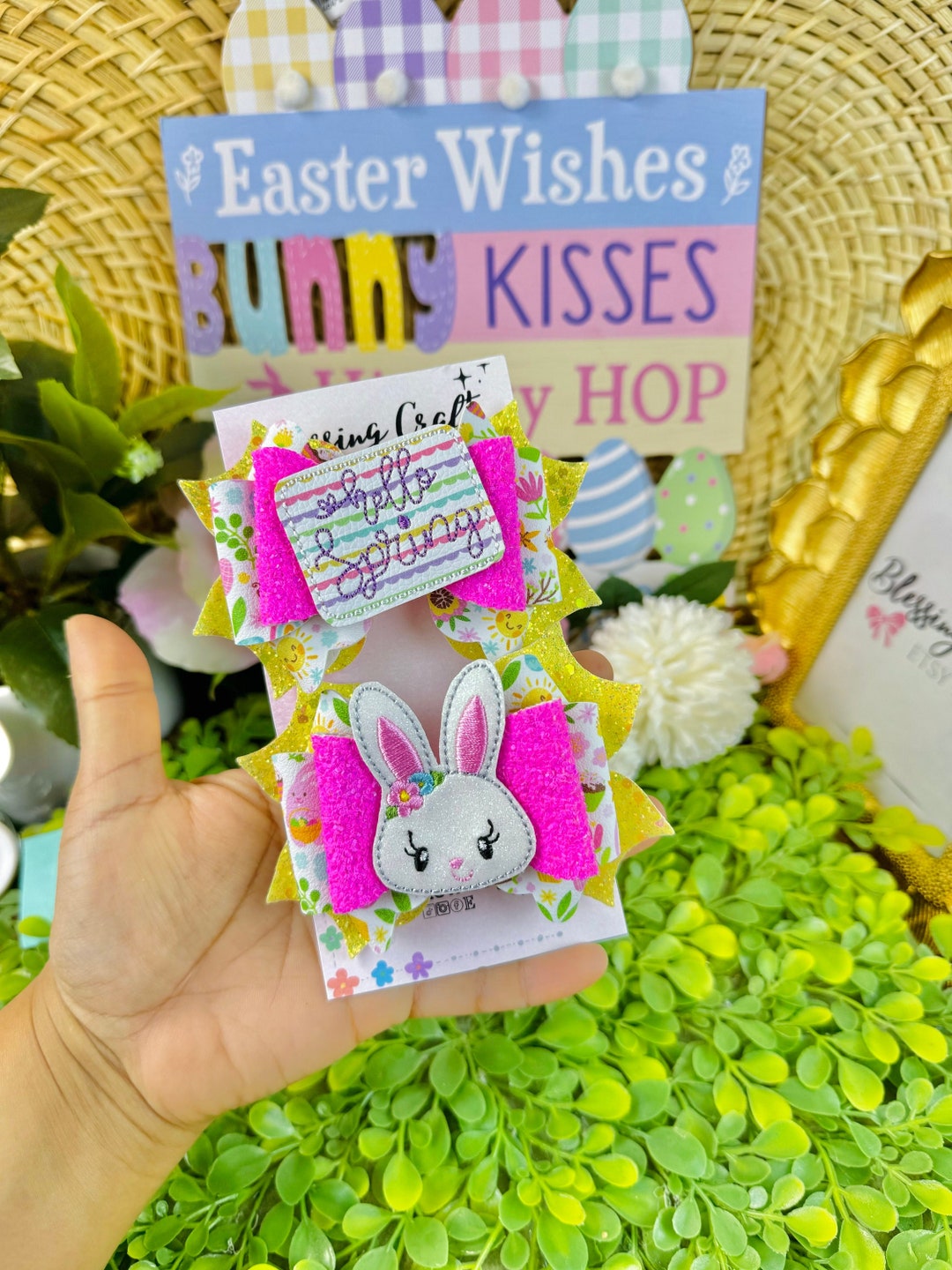 Spring Pigtail Set, Welcome Spring Bunny Piggies, Easter Toddler ...