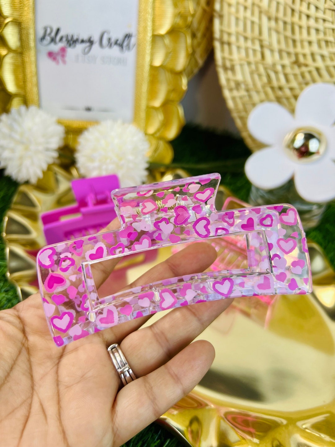 Pink Hair Claw 3 SET, Heart Hair Claw Clip, Pinks Hair Claw Clip Set ...