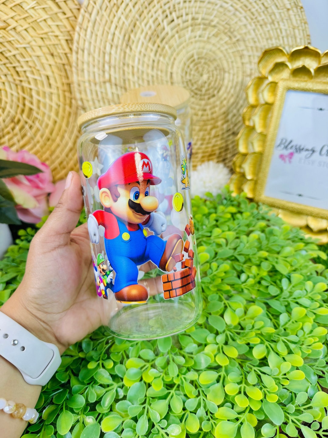 Mario Bros Glass Cup, Super Mario Glass Cup, Mario Bros Ice Coffee Cup, Mario Kart Glass Cup ...