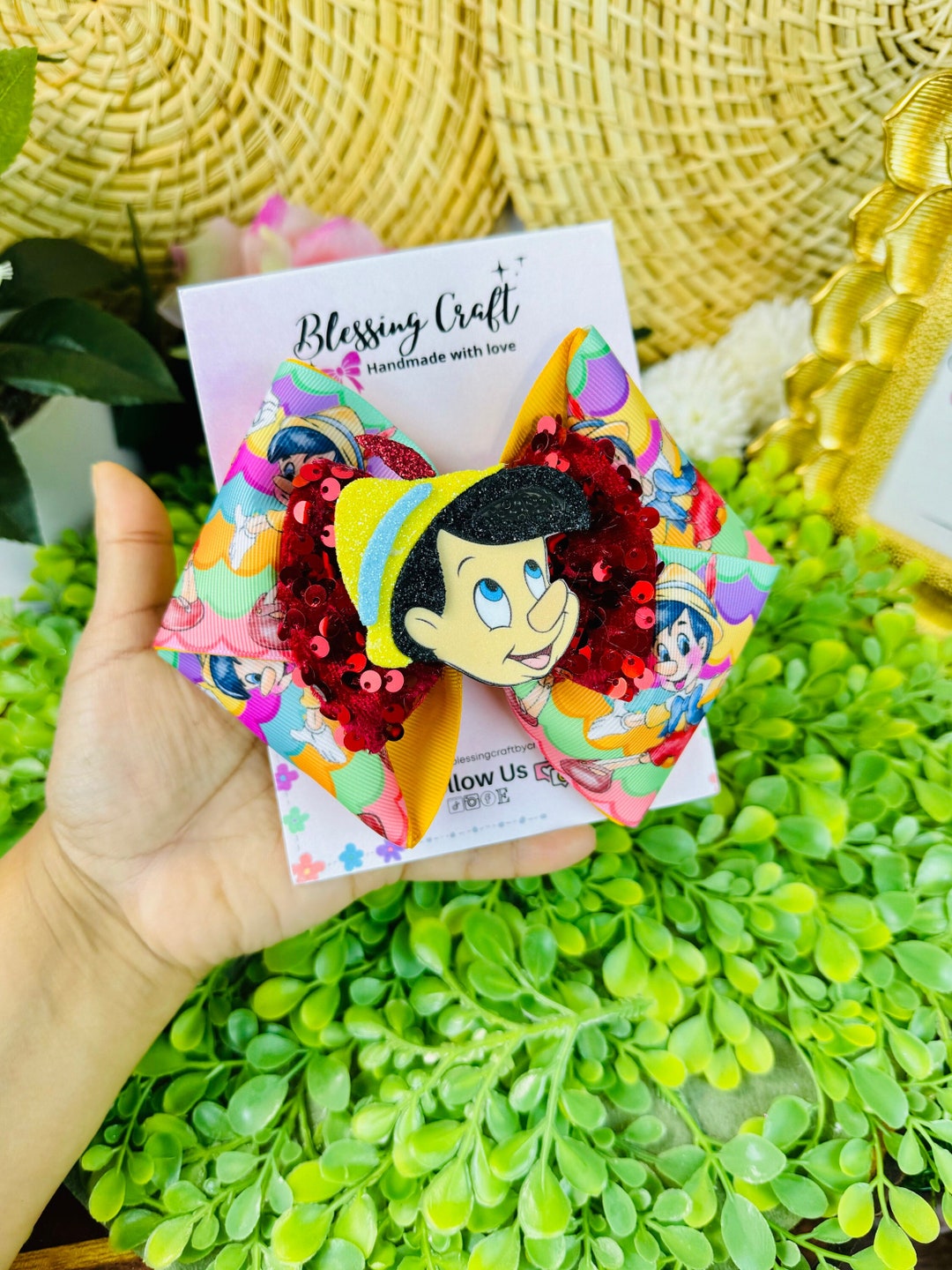 Pinocchio Bow, Pinocchio Disney Bow, Pinocchio Birthday, Pinocchio Gift ...