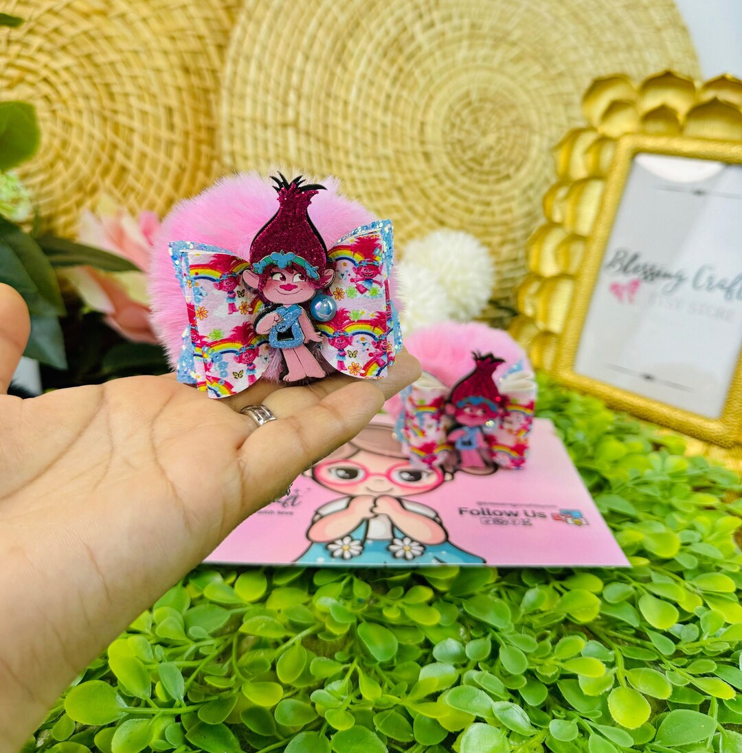 Poppy Troll Piggies, Poppy Bow, Trolls Bows , Trolls Poppy Birthday ...
