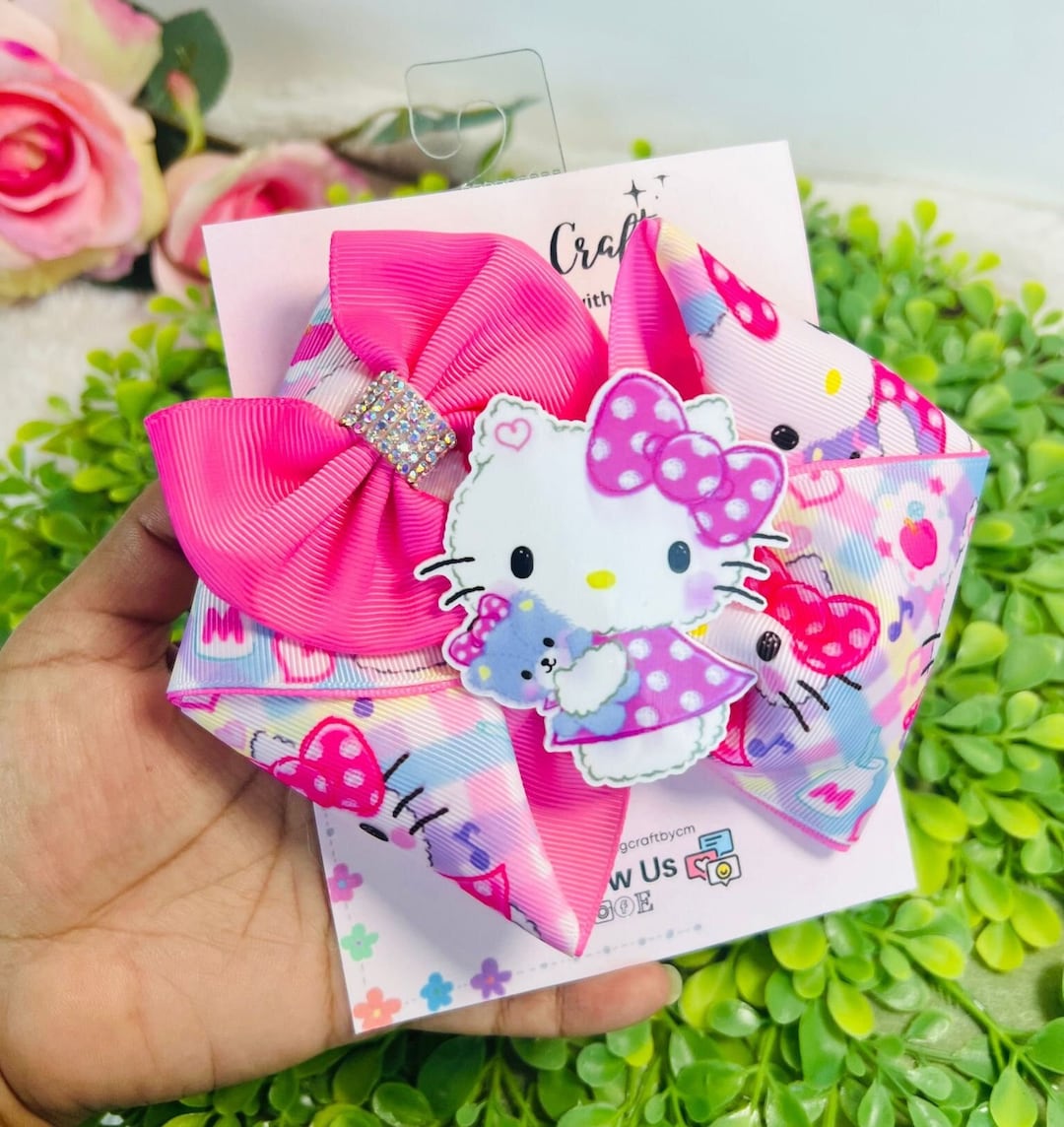 Hello Kitty Pink Hair Bows, H. Kitty Big Bows for Girls, H. Kitty ...