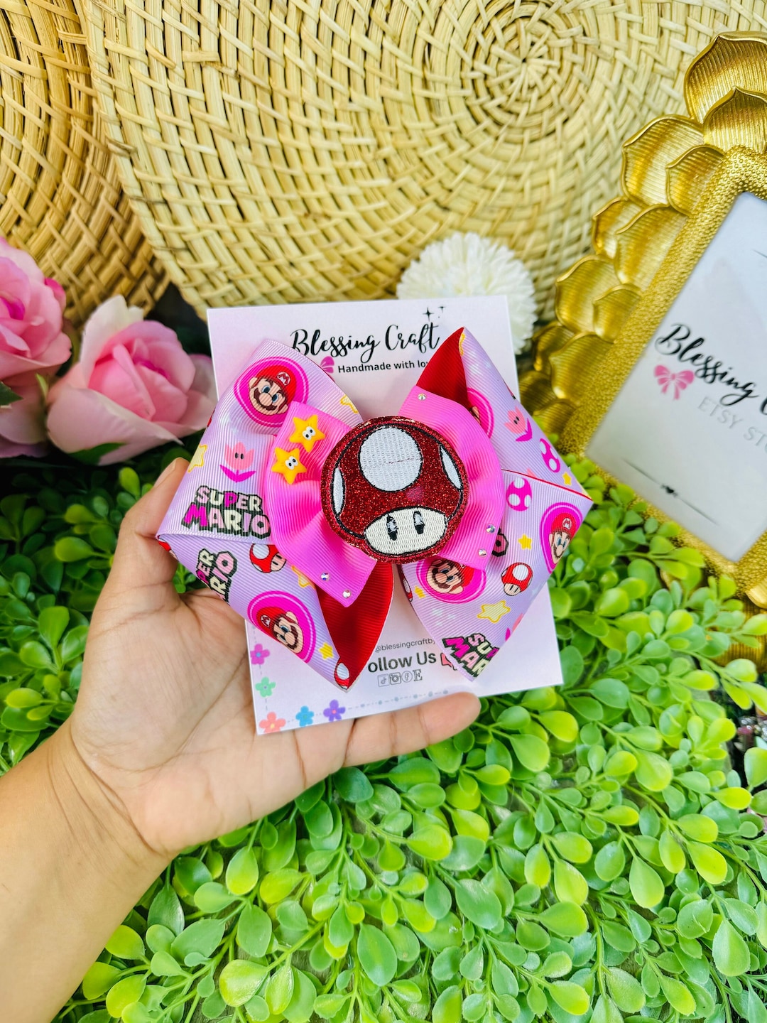 Mario Toad Bow, Mario Plumber Hair Bows Girls , Big Bows for Girls ...