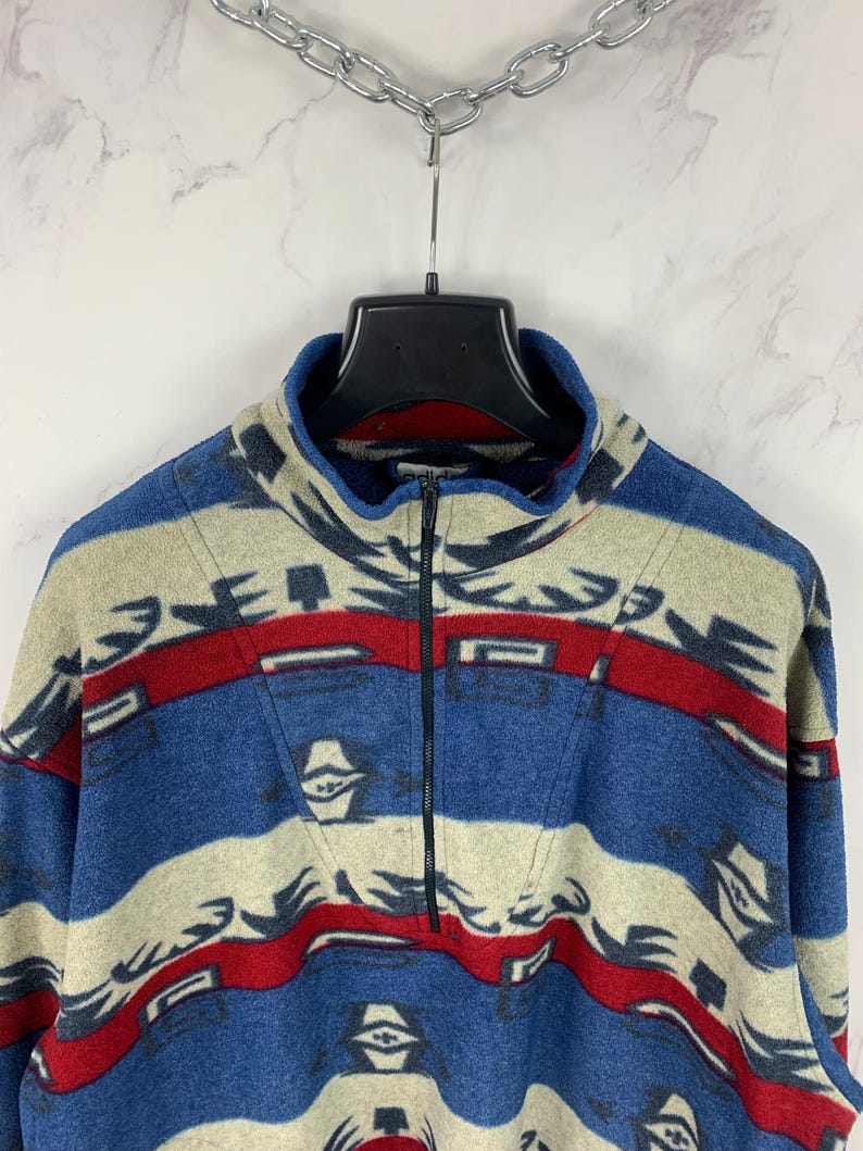 Vintage Adidas Fleece Pullover Jacket L Aztec Pattern Tribal Retro 90s ...