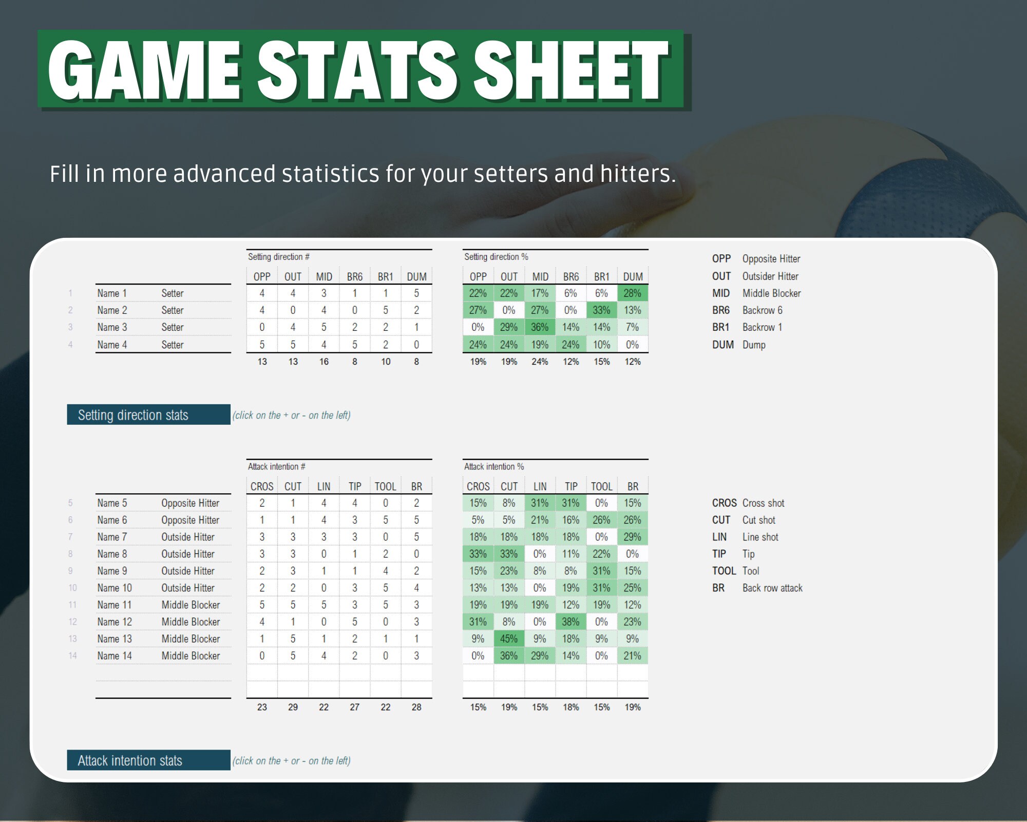 Volleyball Statistics Sheet | Advanced Stats & Graphs (excel Template ...
