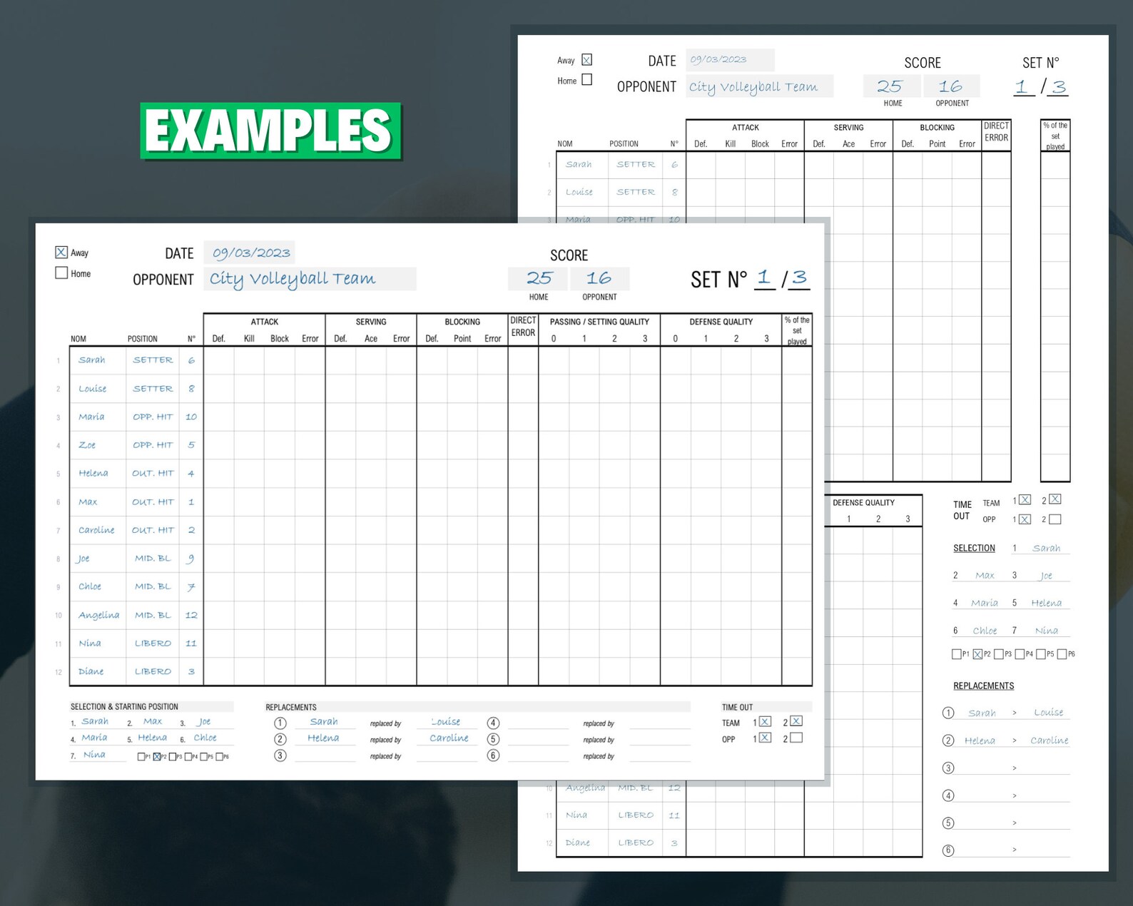 Volleyball Statistics Printable Sheet | Teams, Coaches (PDF) - Etsy