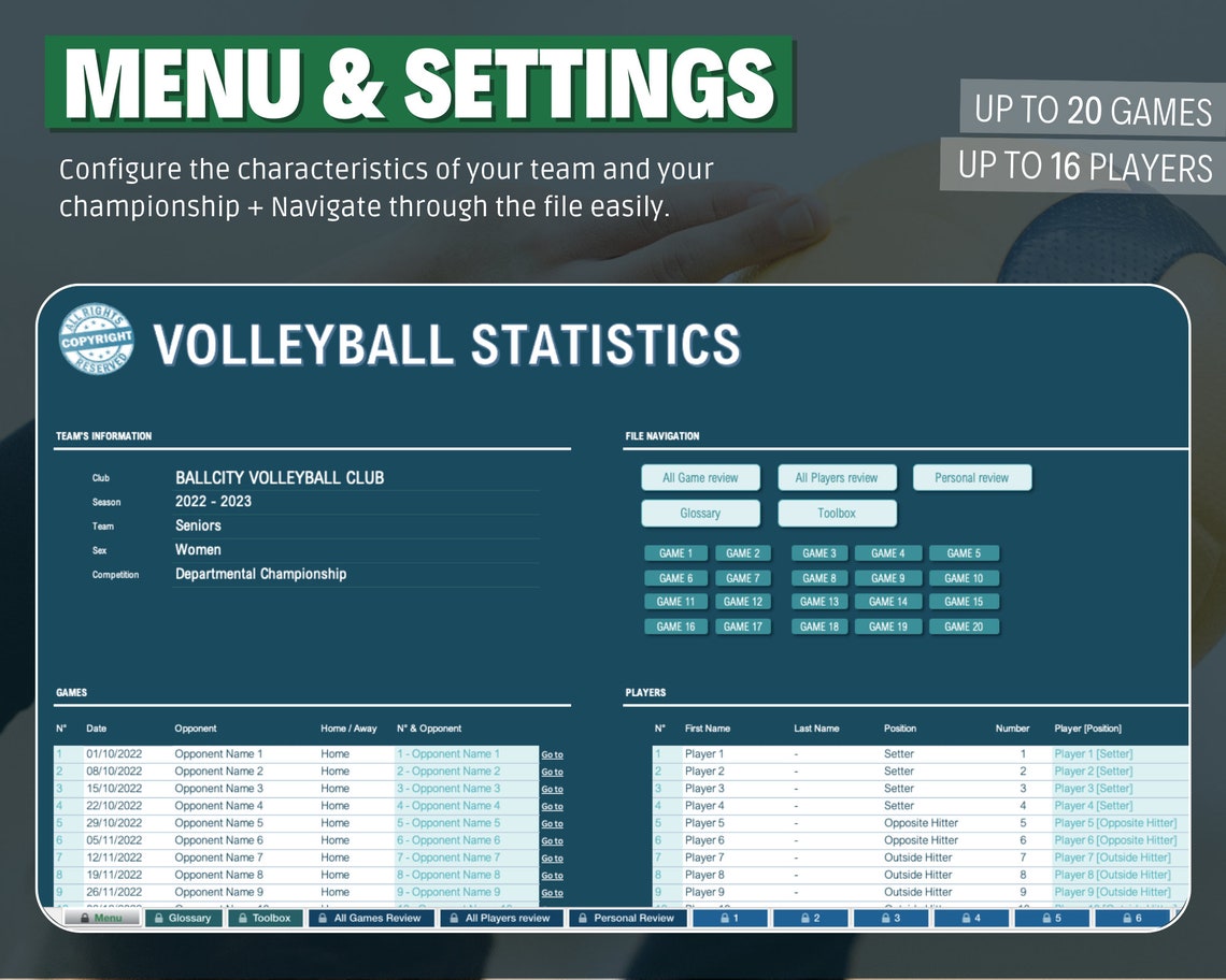 Volleyball Statistics Sheet | Team & Player Stats (excel Template) - Etsy