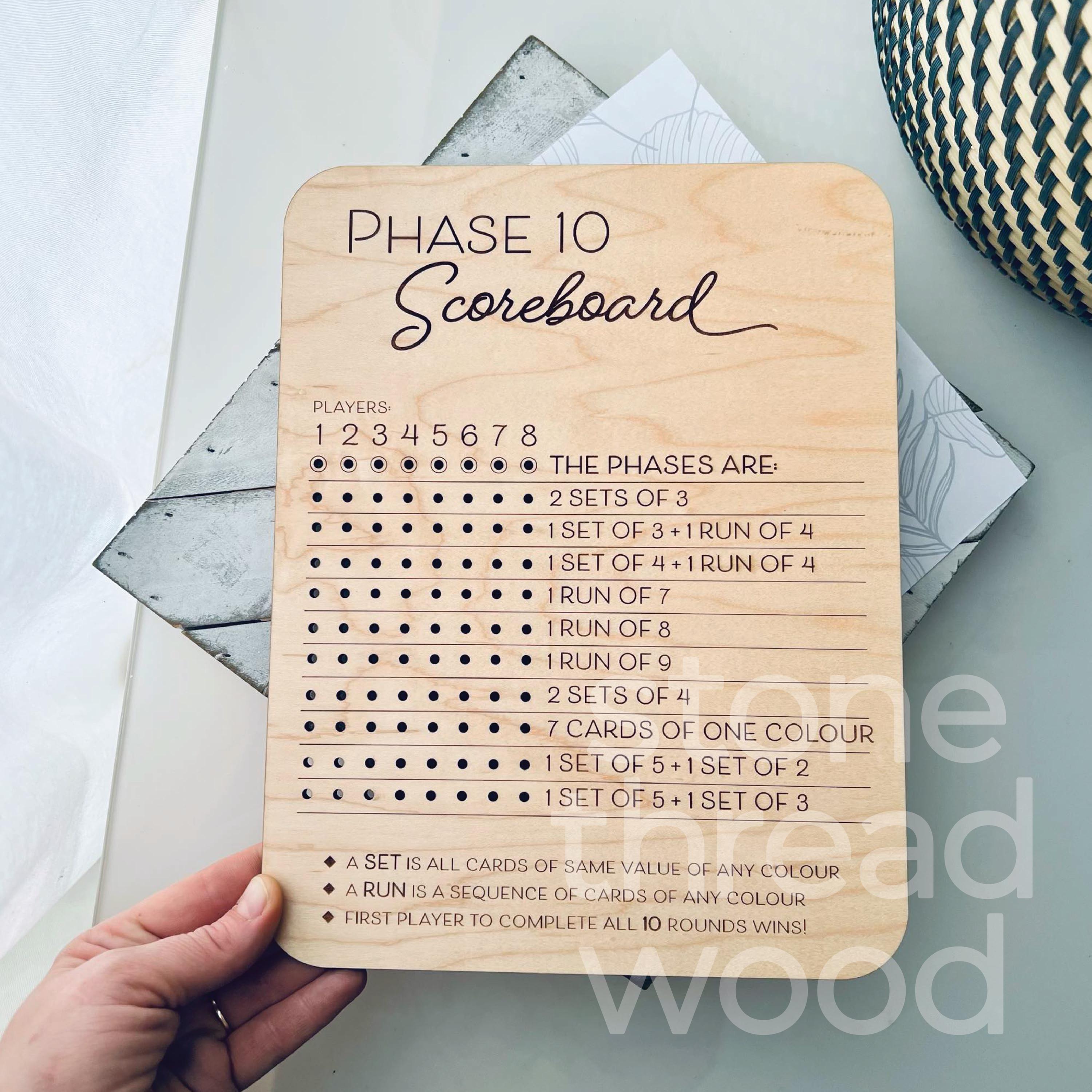 Phase 10 Game Board, 8 Player Phase Ten Board, Card Game, Family Game ...