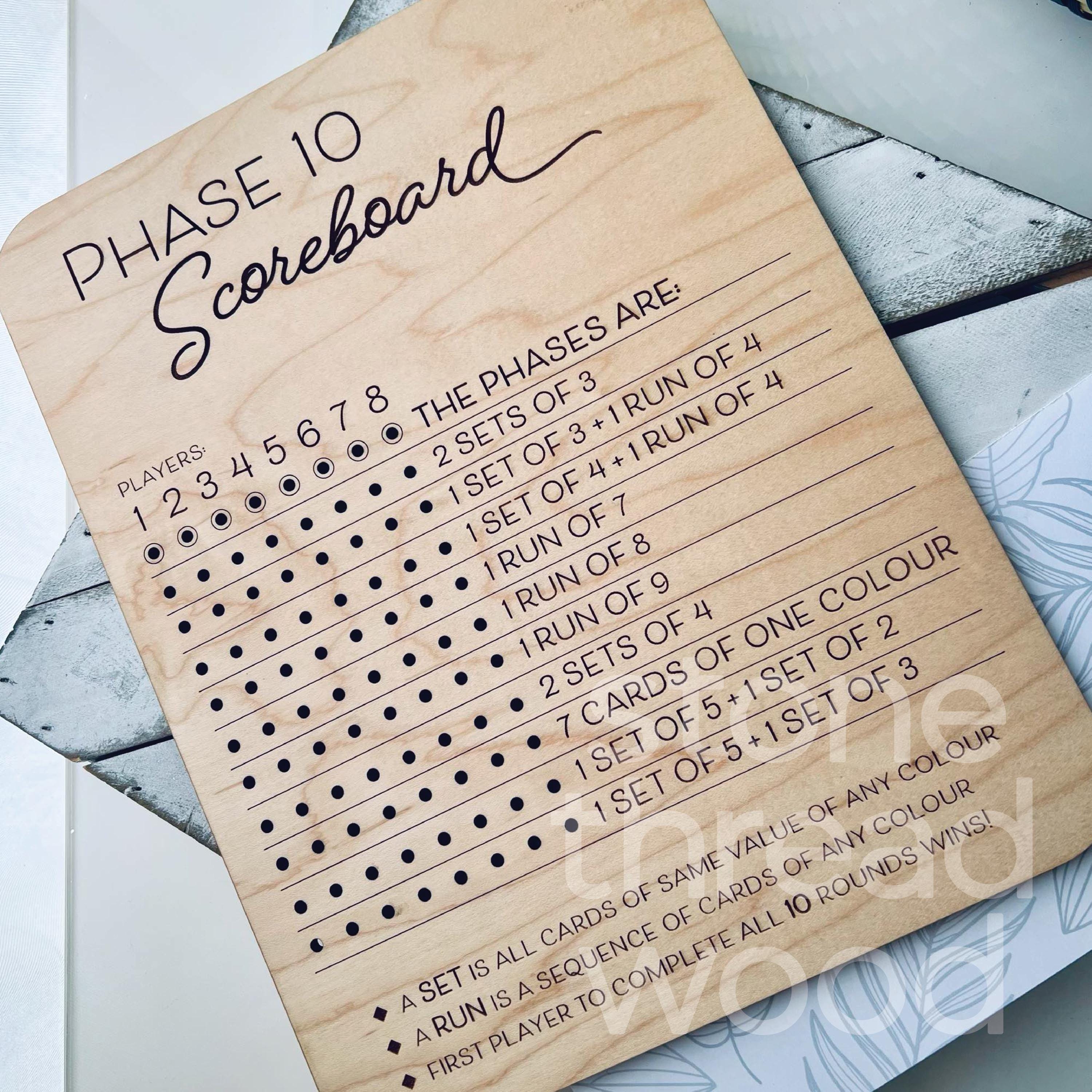 Phase 10 Game Board, 8 Player Phase Ten Board, Card Game, Family Game ...