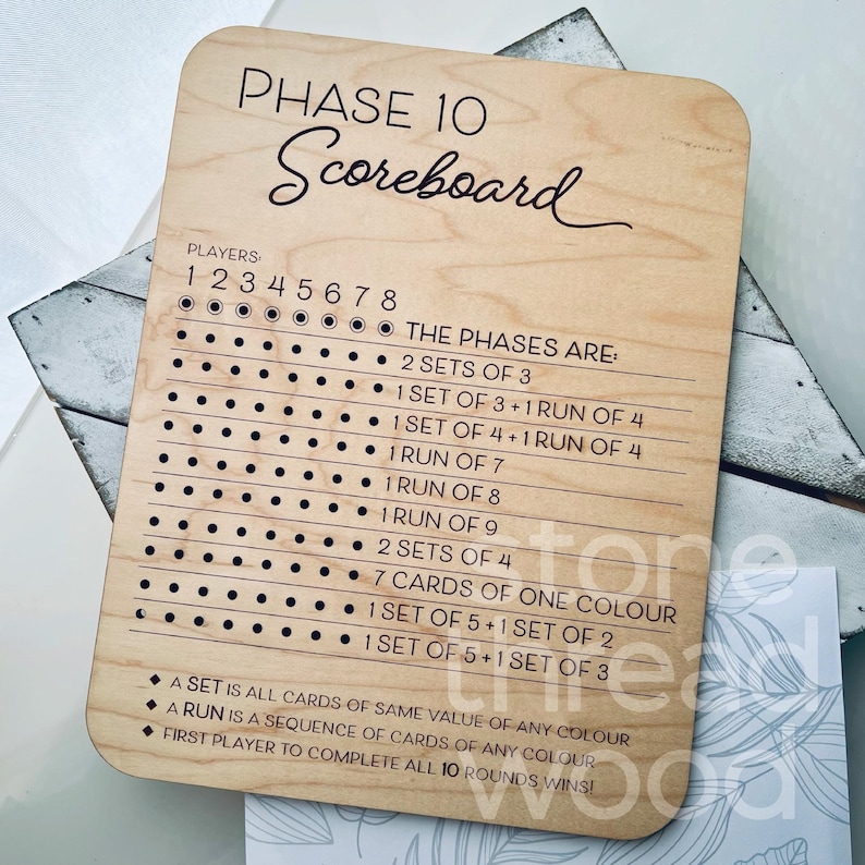 Phase 10 Game Board, 8 Player Phase Ten Board, Card Game, Family Game ...