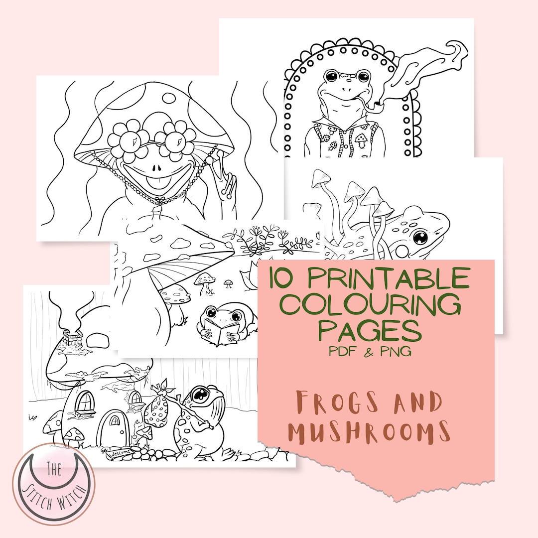 10 Printable Coloring Pages (frogs & Mushrooms) - Etsy