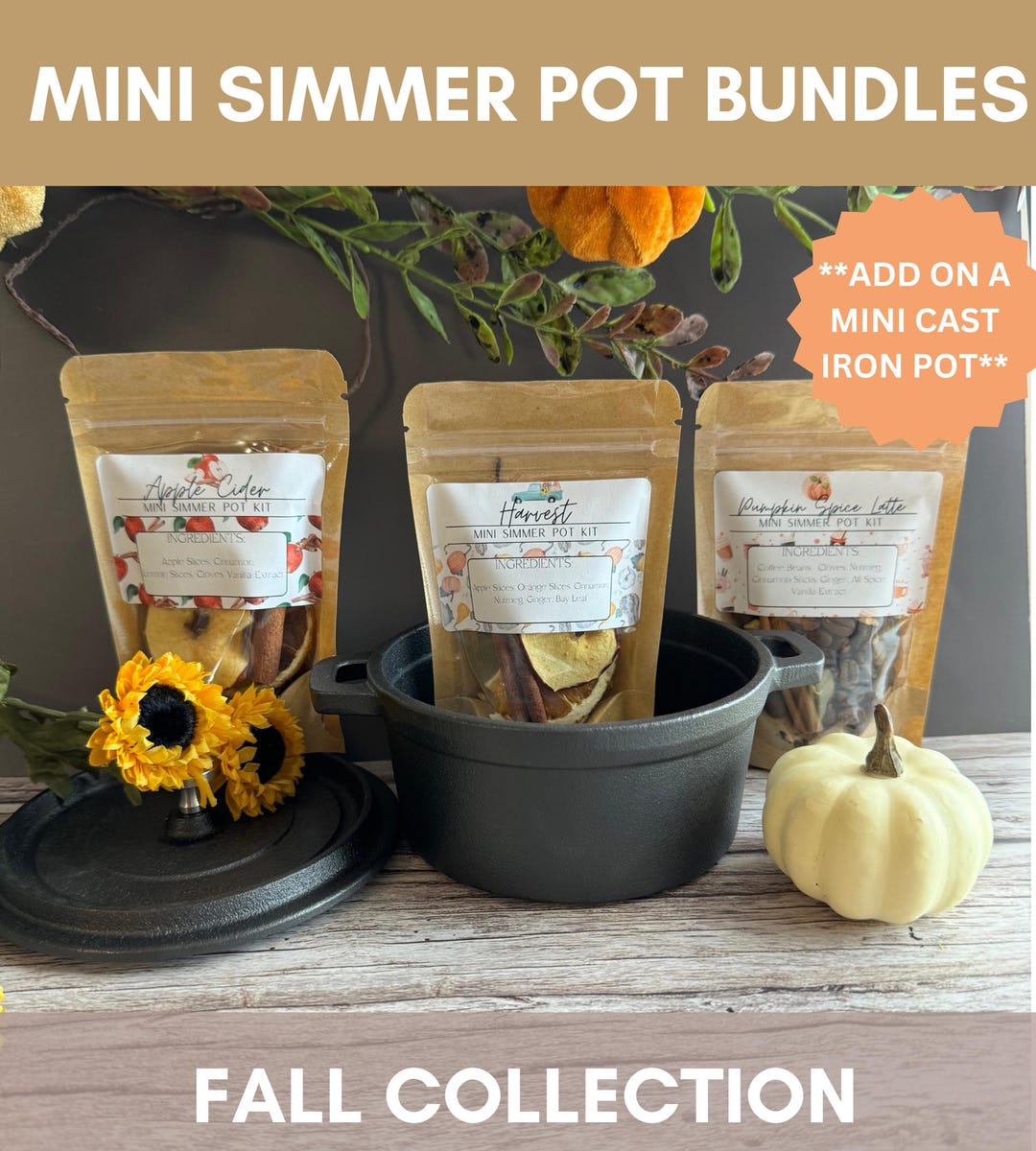 Fall Mini Scent Simmer Pot Kit Bundle: Apple Cider, Pumpkin Spice, Harvest, Gift - Etsy
