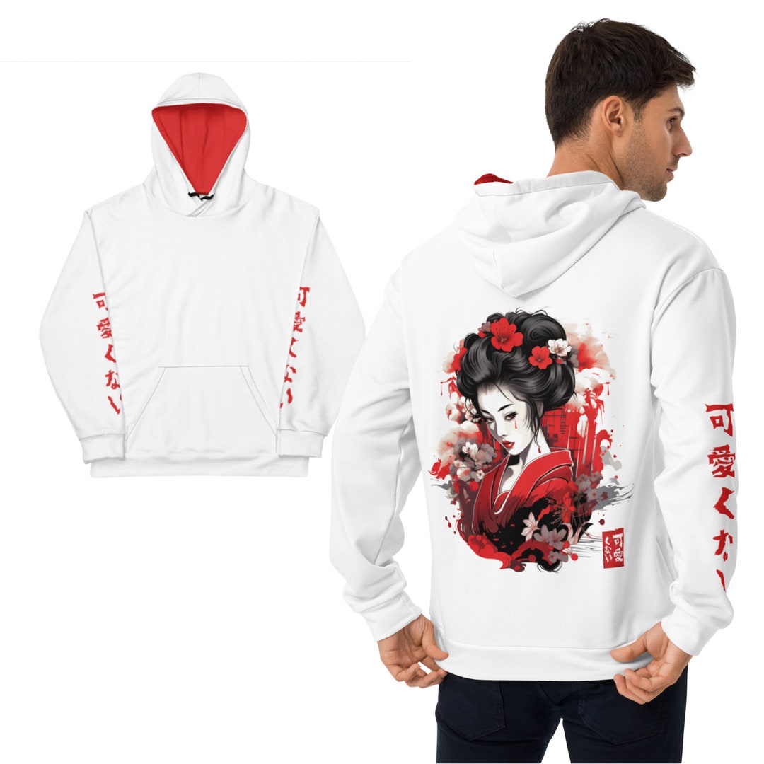 Geisha Anime Hoodie, Japan Streetwear Sweatshirt, Japanese Writing ...