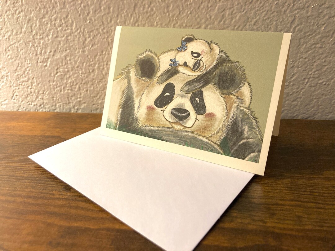 Fathers Day Card With Original Illustration, Cute Daddy-daughter Panda ...