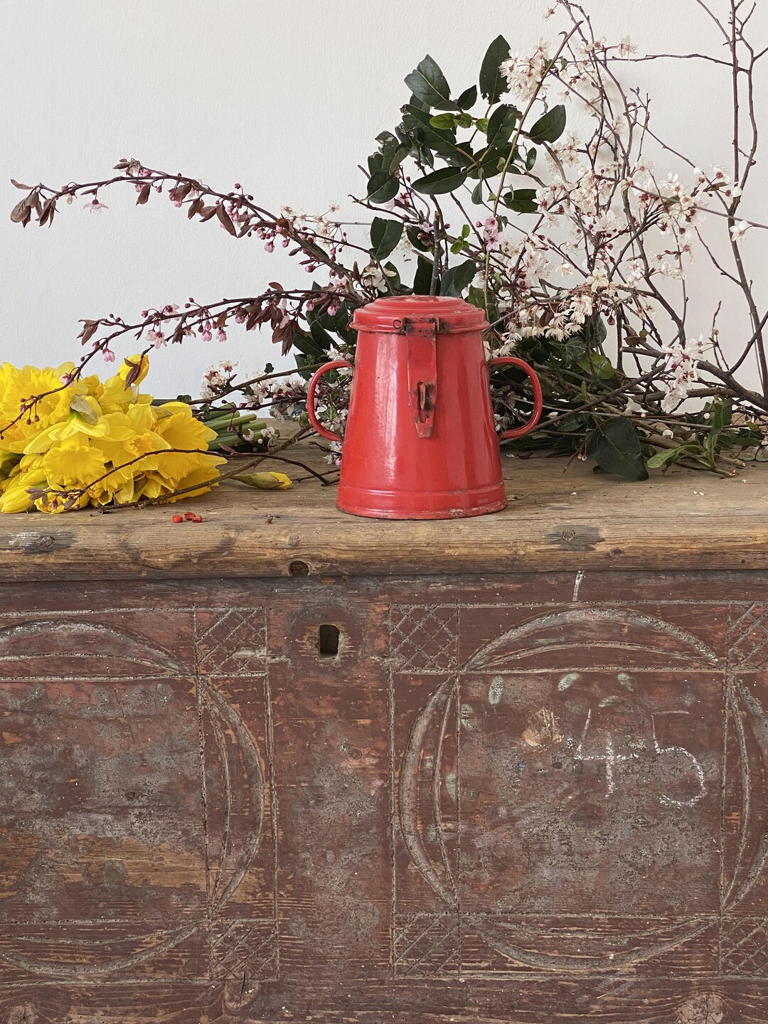 Red STORAGE Container Enamel Kitchen Mini Fridge Vintage Pot - Etsy