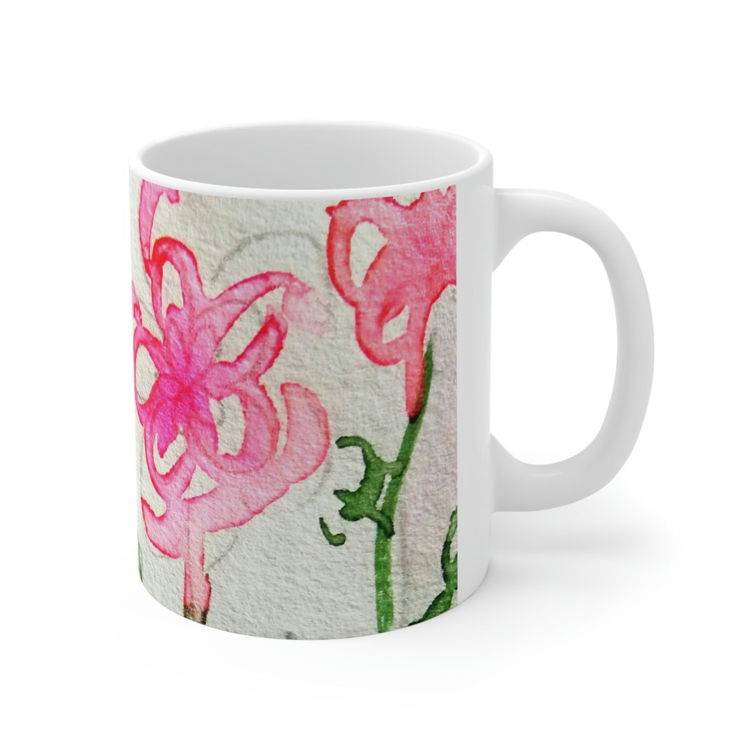 Pink Floral Watercolor Ceramic Coffee Cups, 11oz, Floral Print Coffee ...