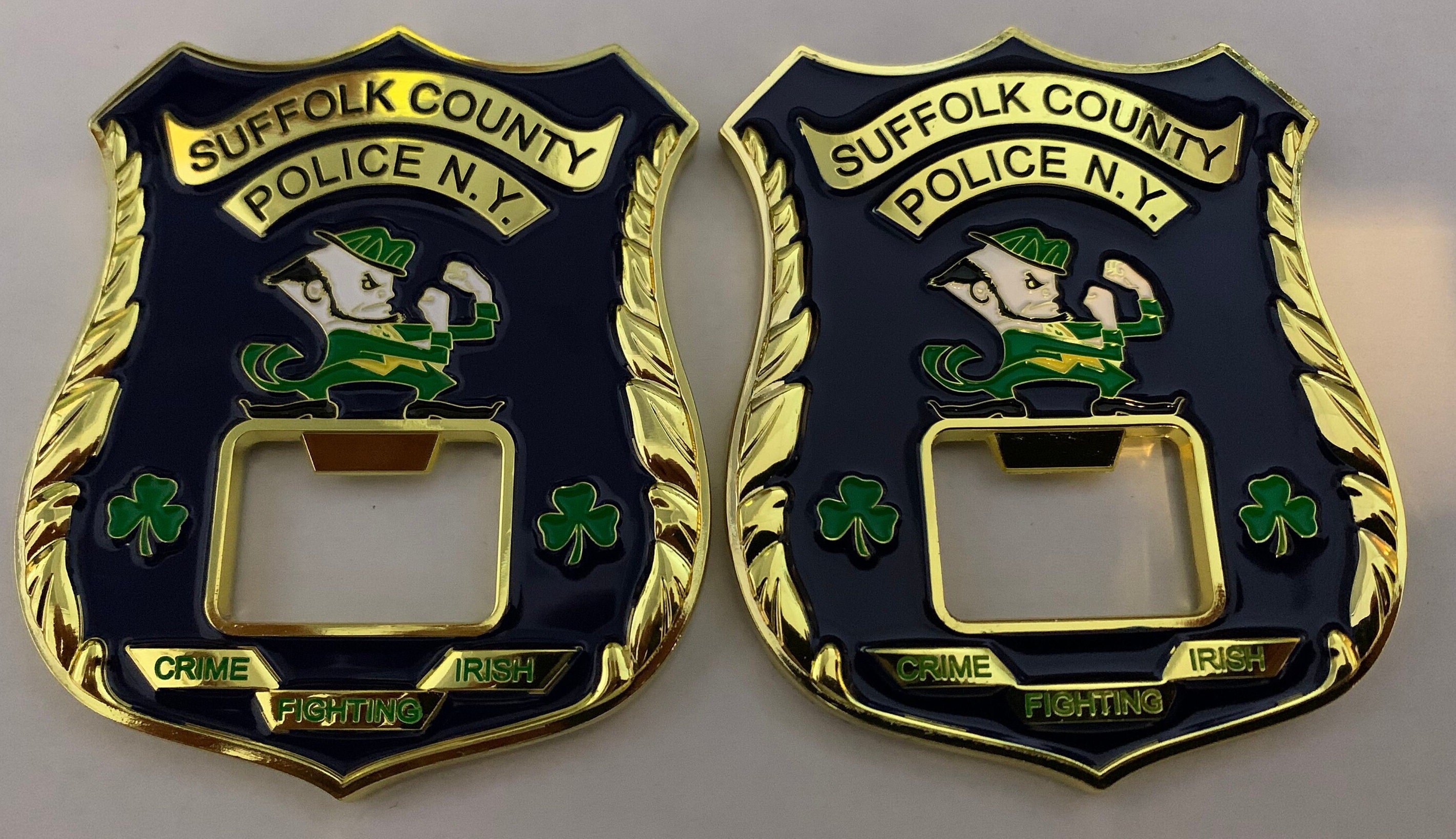 SUFFOLK COUNTY POLICE Crime Fighting Irish Bottle Opener Shield Shape ...