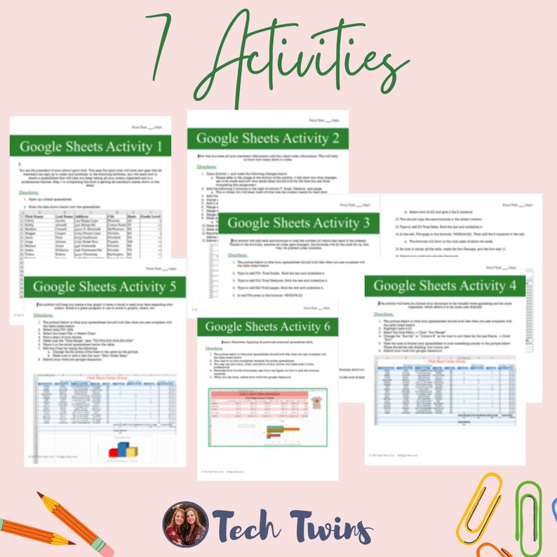 Google Sheets Activities - Etsy