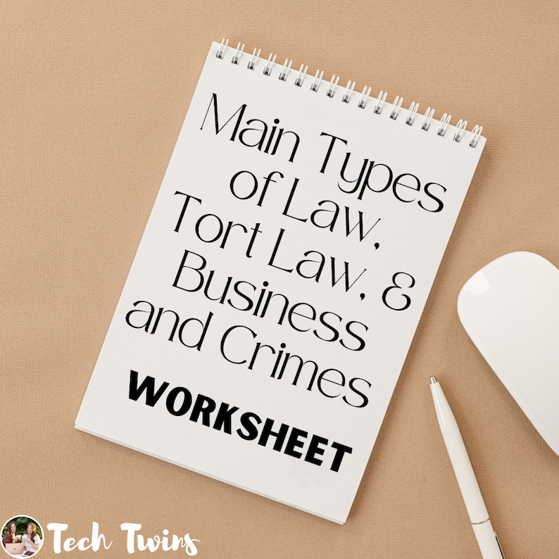 Main Types of Law, Tort Law, & Business and Crimes Worksheet - Etsy