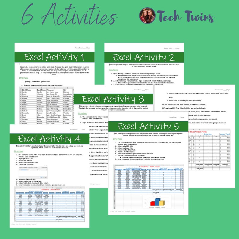 Microsoft Excel Activities - Etsy