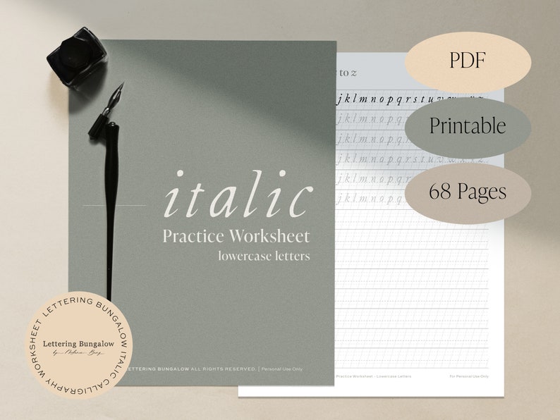 Italic Calligraphy Practice Worksheet, 68 Pages, Learn Chancery Italic ...