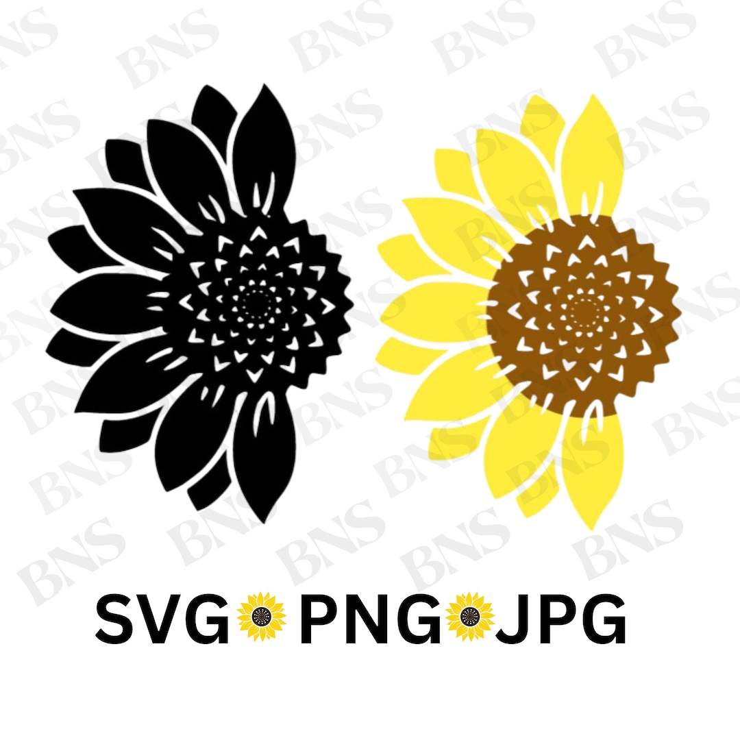 Half Sunflower SVG, PNG and JPG / Digital Files - Instant Download ...